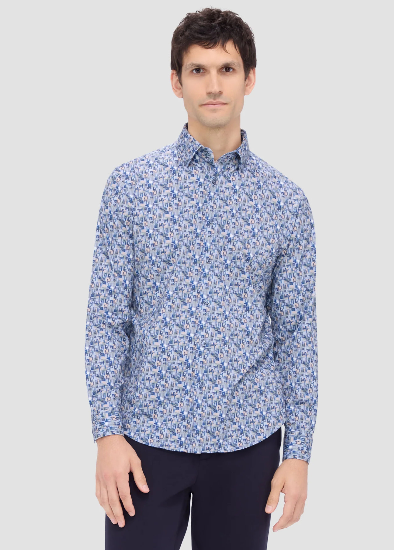 Modern Fit Dusty Blue Pattern Shirt - Benjamin's Menswear