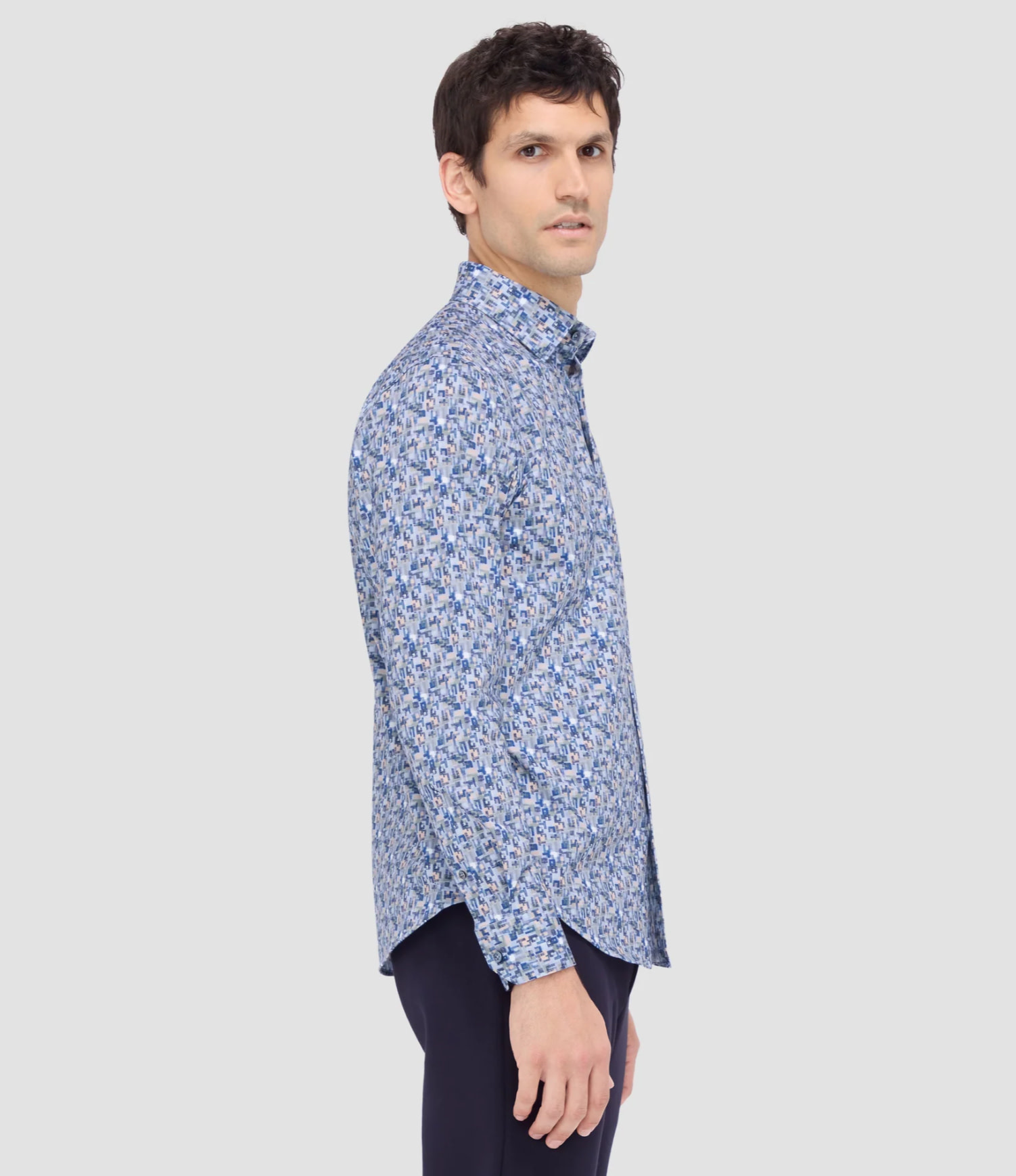 Modern Fit Dusty Blue Pattern Shirt - Benjamin's Menswear
