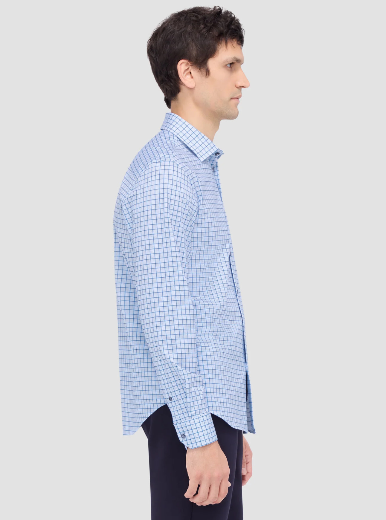 Modern Fit Air Blue Windowpane Shirt - Benjamin's Menswear