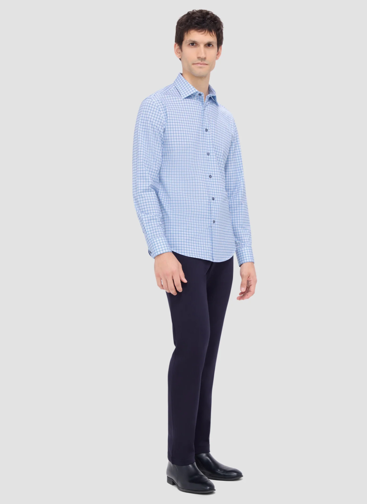 Modern Fit Air Blue Windowpane Shirt - Benjamin's Menswear