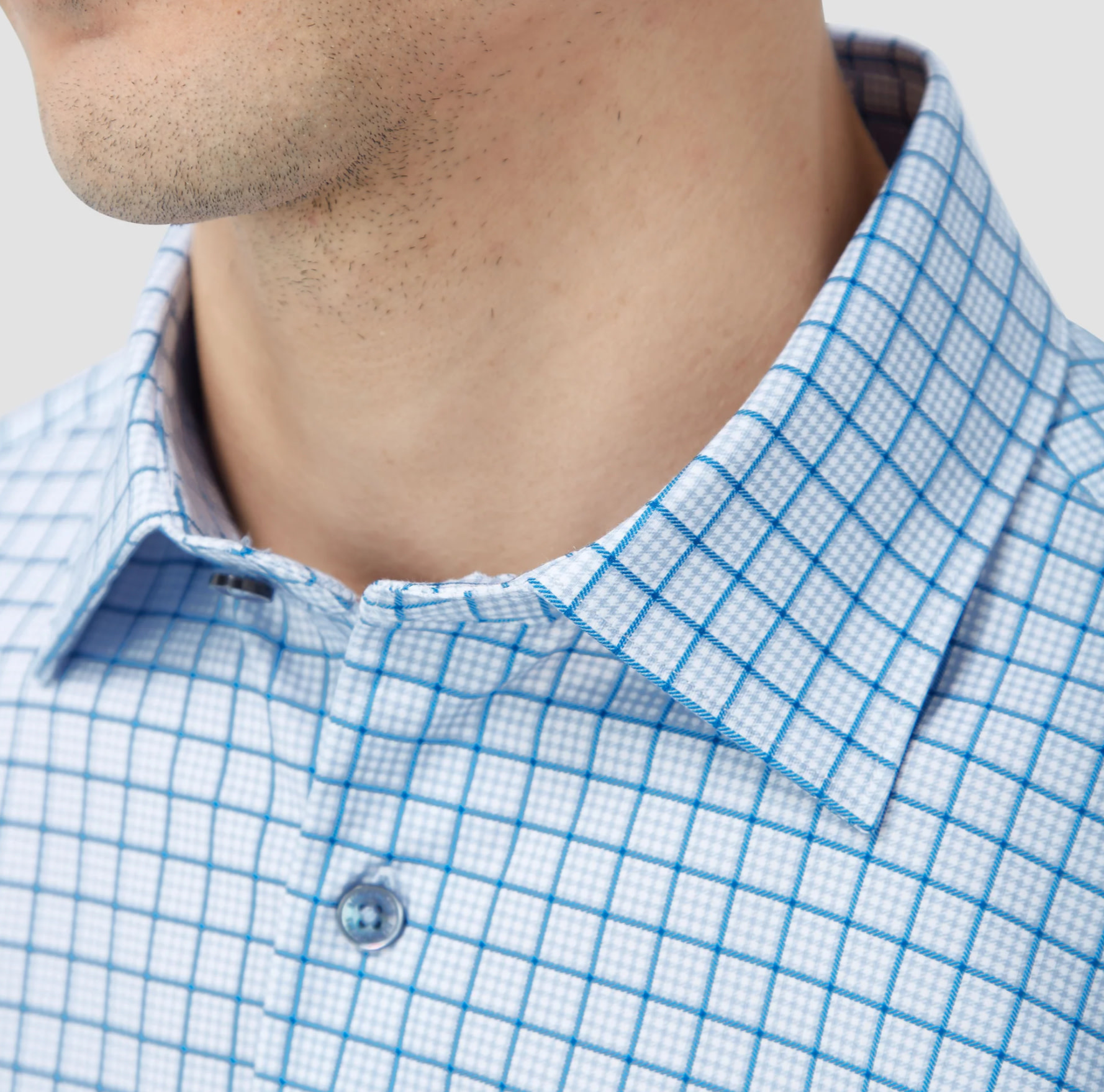 Modern Fit Air Blue Windowpane Shirt - Benjamin's Menswear