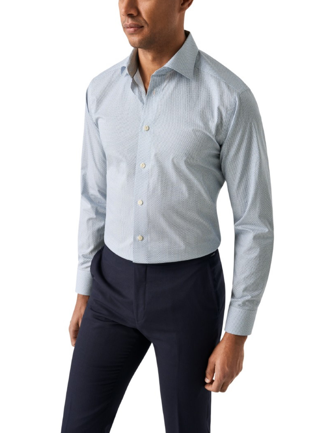 ETON Slim Fit Blue Micro Print Twill Shirt - Benjamin's Menswear