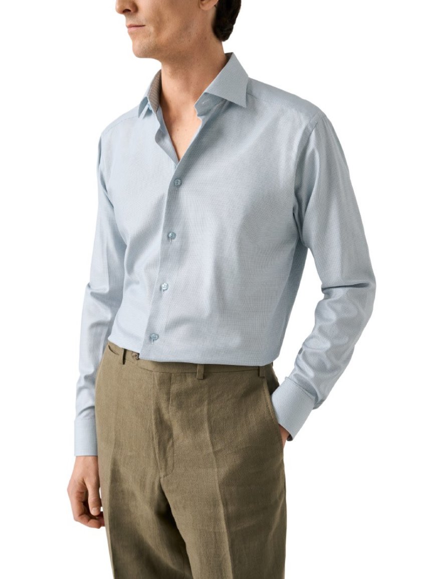 Modern Fit Green Dobby Shirt - Benjamin's Menswear