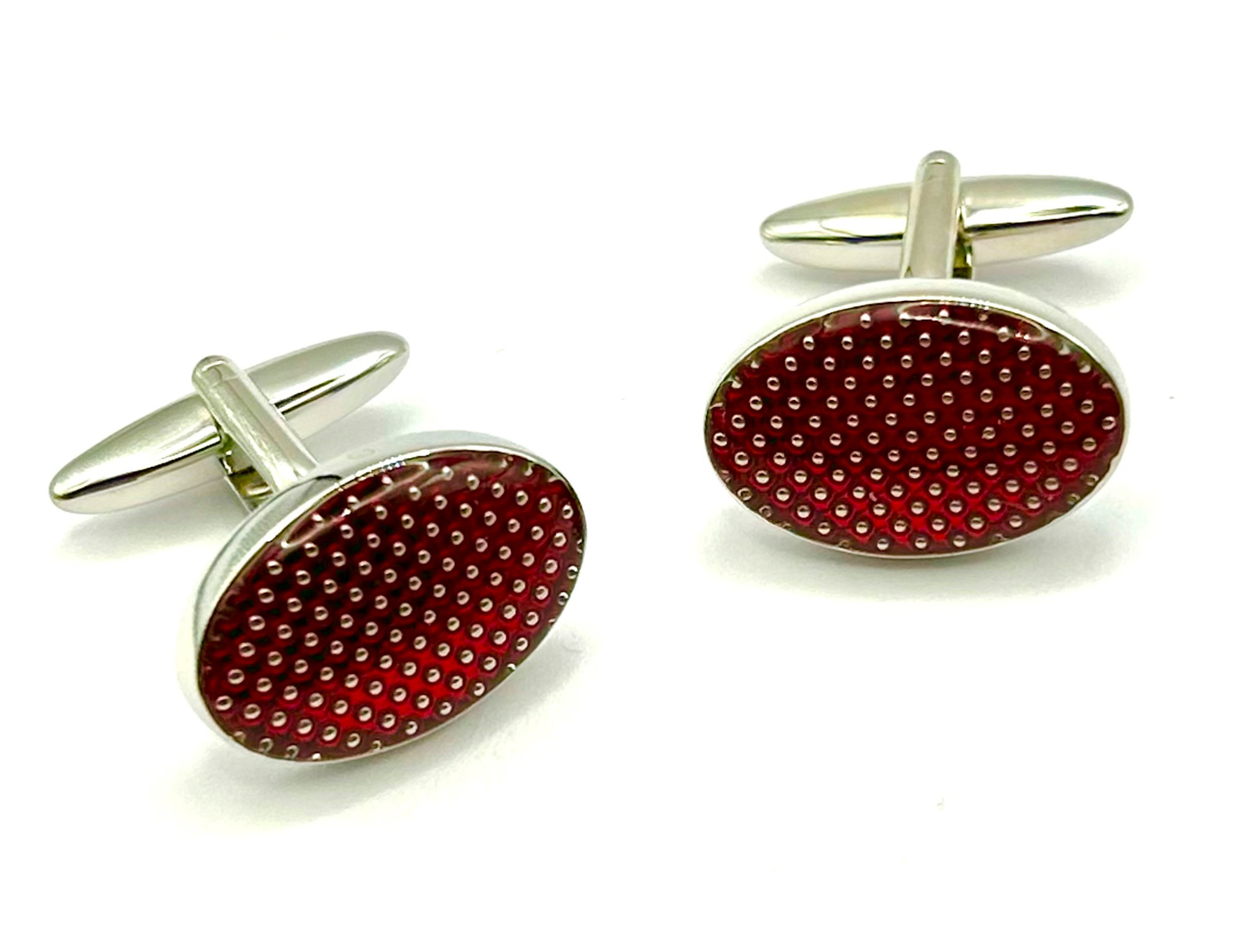 Rhodium with Red Epoxy Cufflinks - Benjamin's Menswear