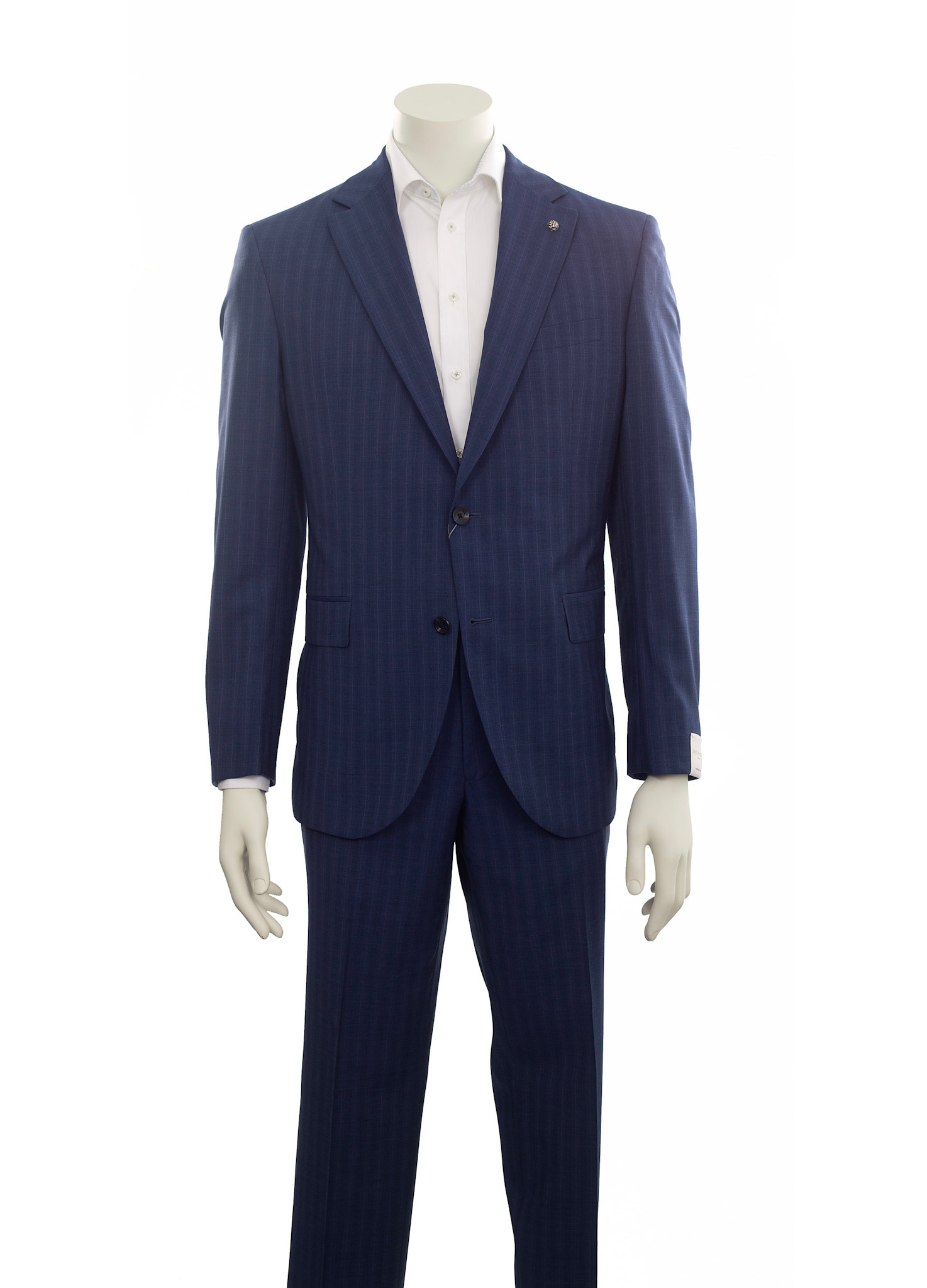 Modern Fit Mid Blue Pin Striped Suit - Benjamin's Menswear