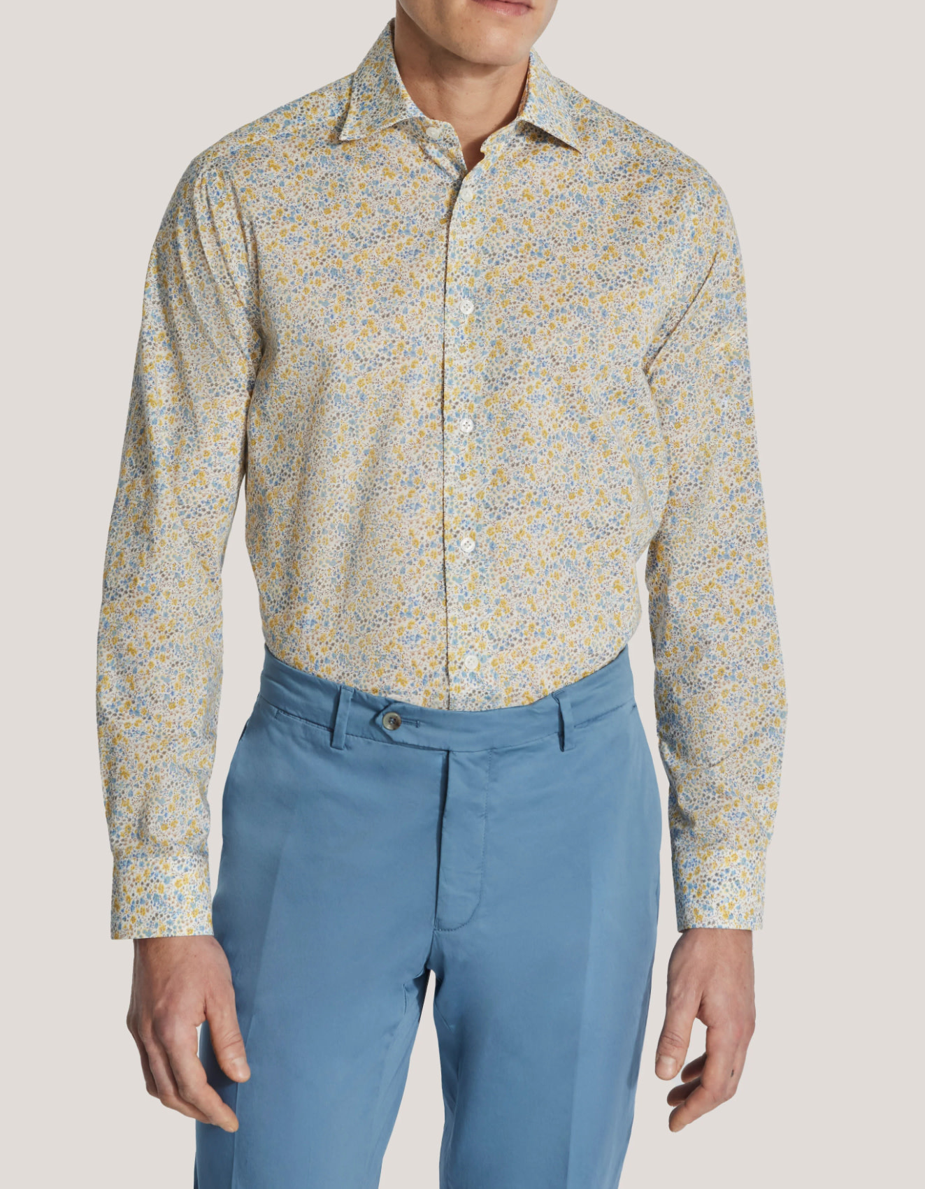 Modern Fit Yellow Blue Floral Shirt - Benjamin's Menswear