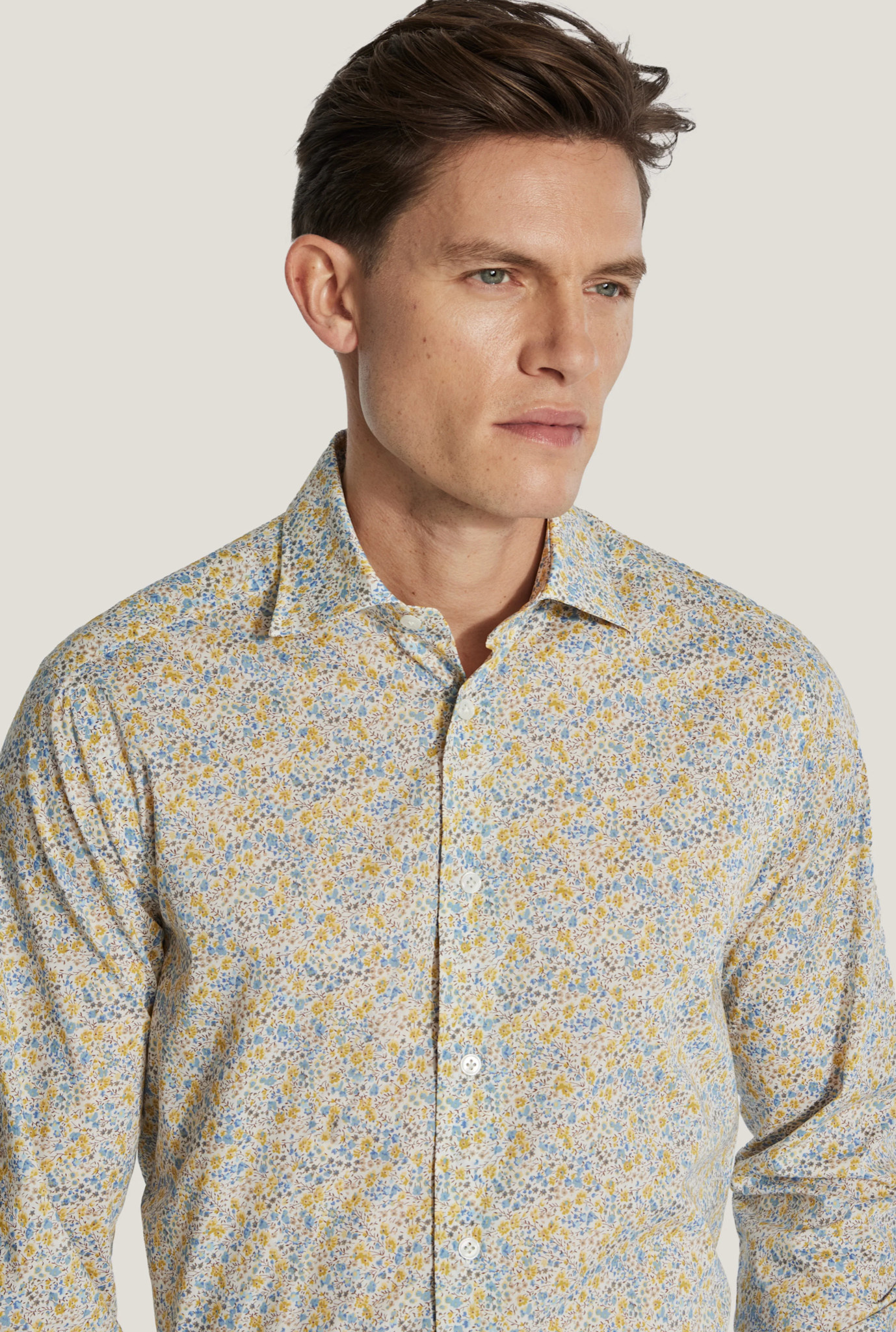 Modern Fit Yellow Blue Floral Shirt - Benjamin's Menswear