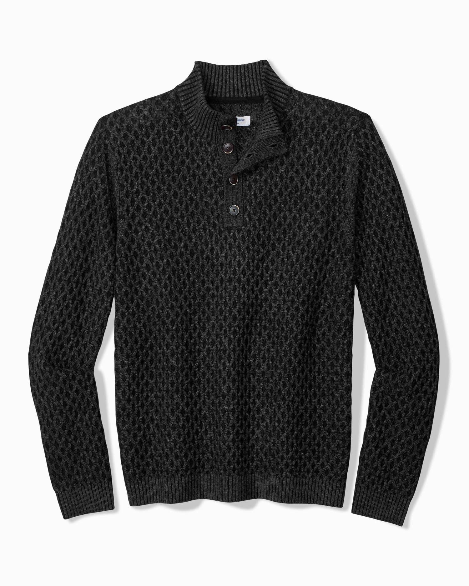 Black Cable Knit Button Neck - Benjamin's Menswear