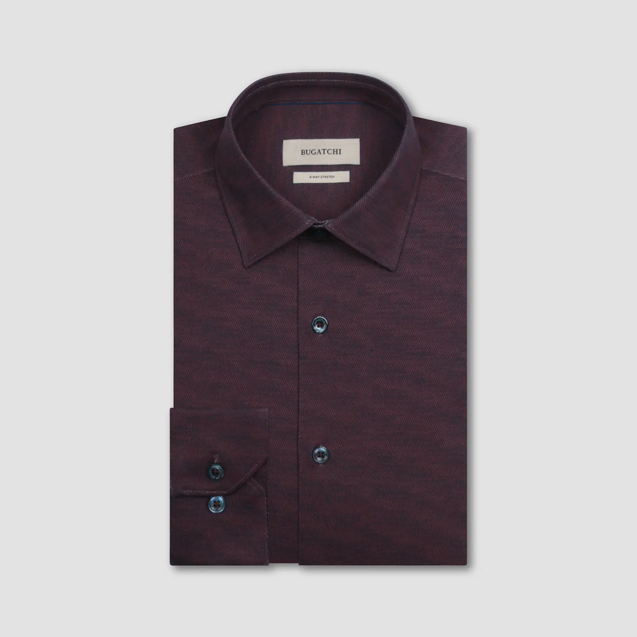 Modern Fit Burgundy Herringbone Shirt - Benjamin's Menswear