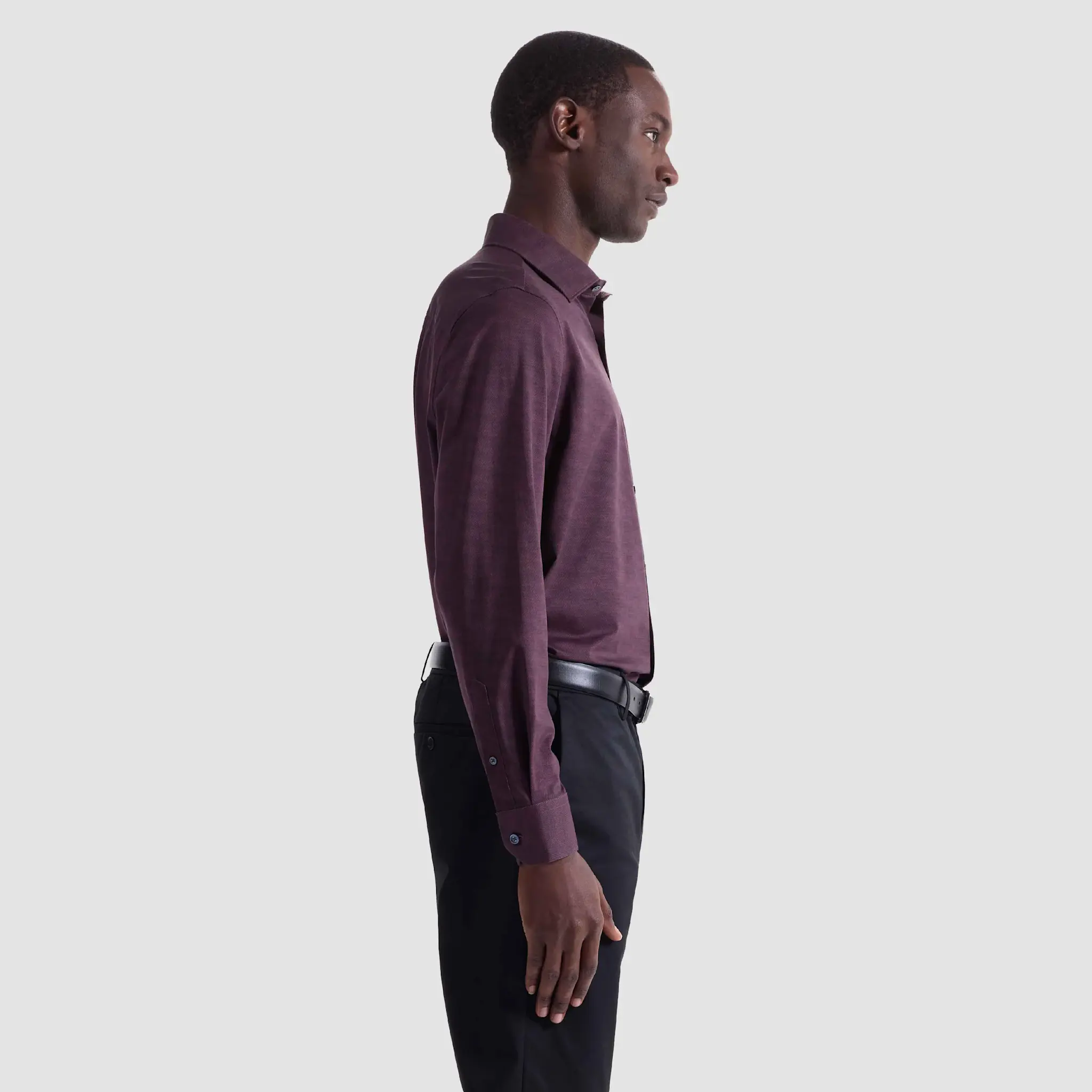 Modern Fit Burgundy Herringbone Shirt - Benjamin's Menswear