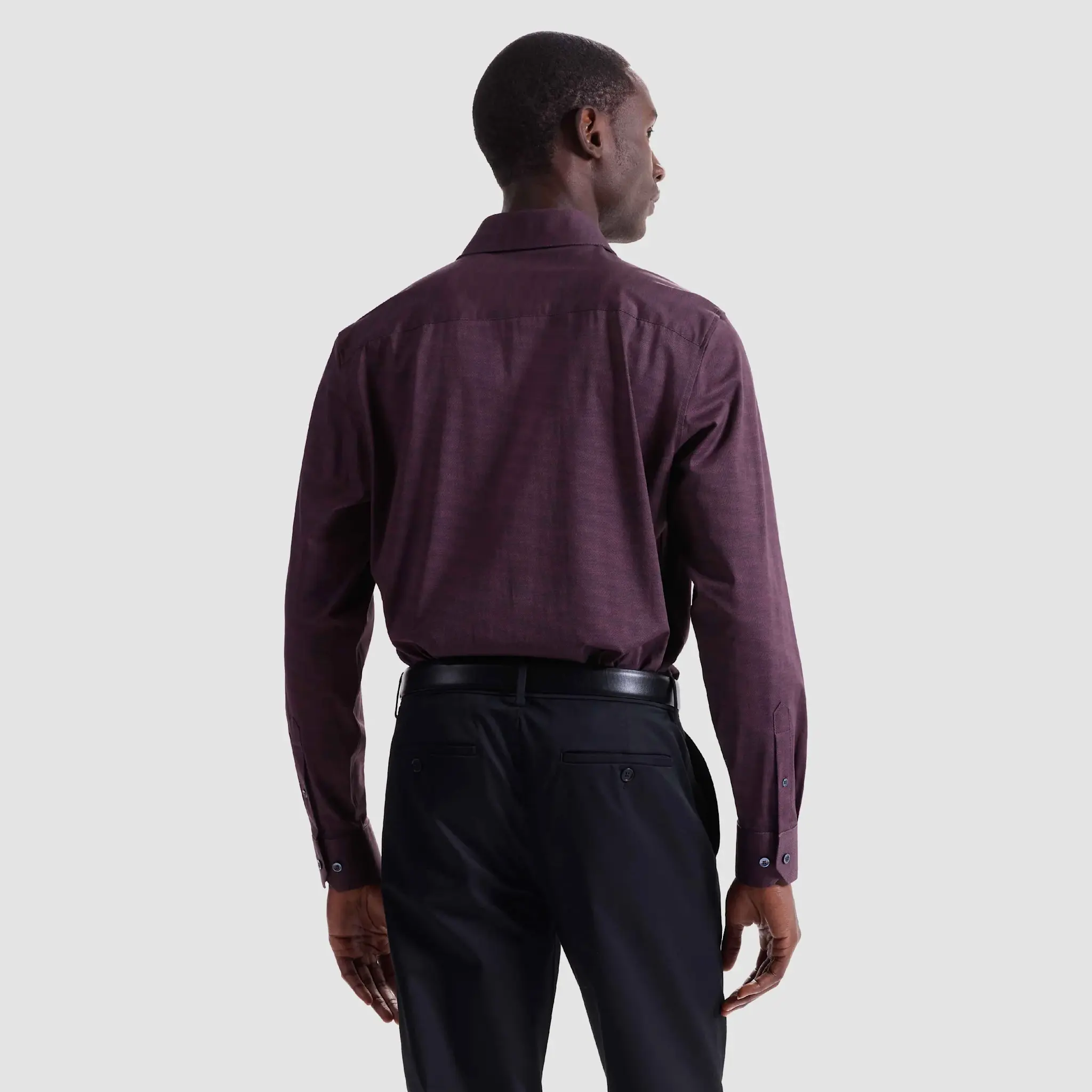 Modern Fit Burgundy Herringbone Shirt - Benjamin's Menswear