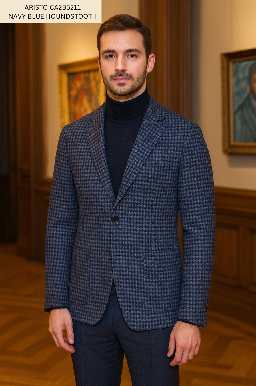 Modern Fit Navy Houndstooth Sport Coat - Benjamin's Menswear