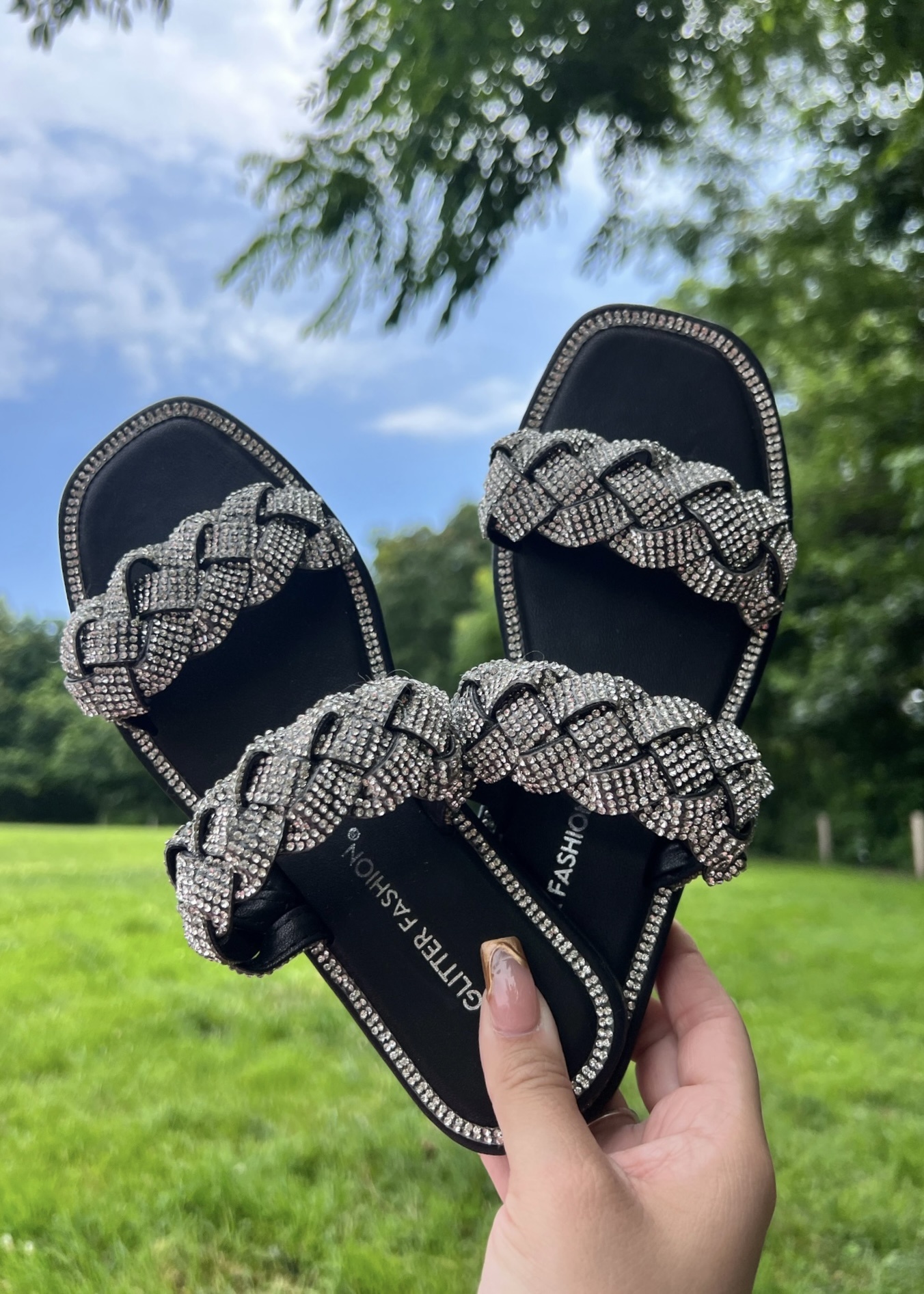 Jasmine Flat Sandal - Black - GLITTER FASHION
