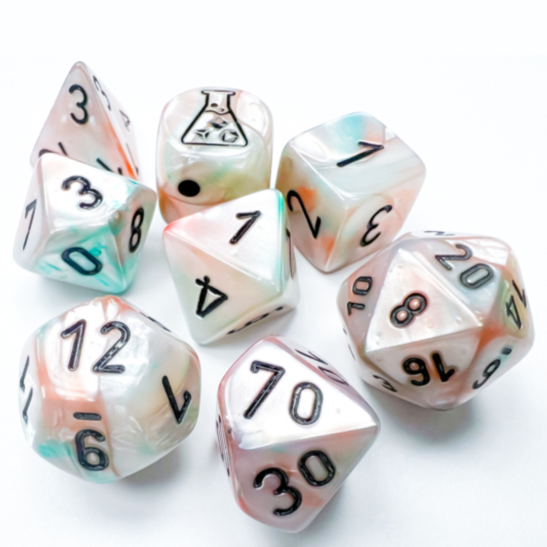 DICE SET 7+1 LAB LUSTROUS SEA SHELL w/ BLACK LUMINARY - Games of Berkeley