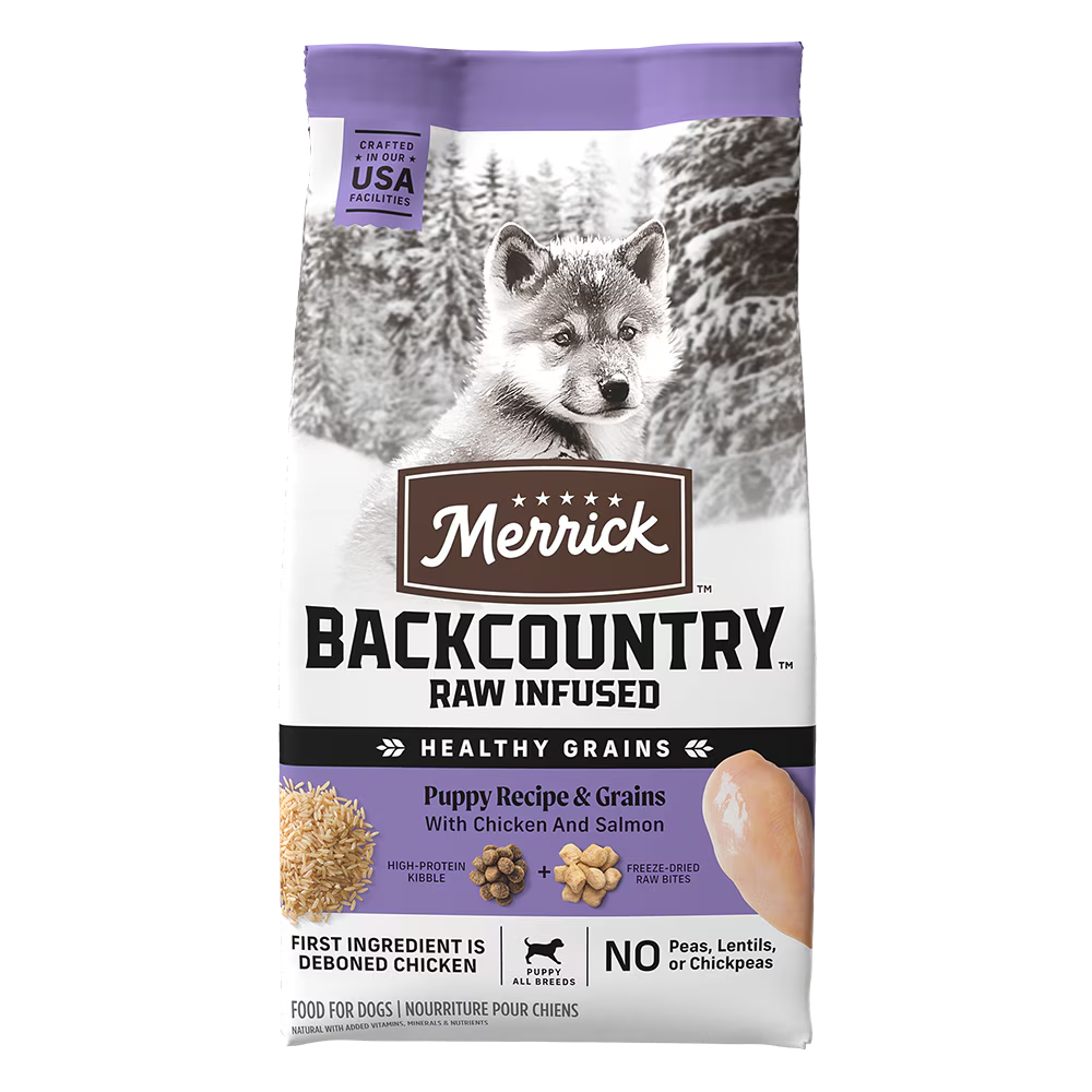 Merrick MERRICK BACKCOUNTRY GRAINS PUPPY 4 lbs - Pickering Valley Feed ...