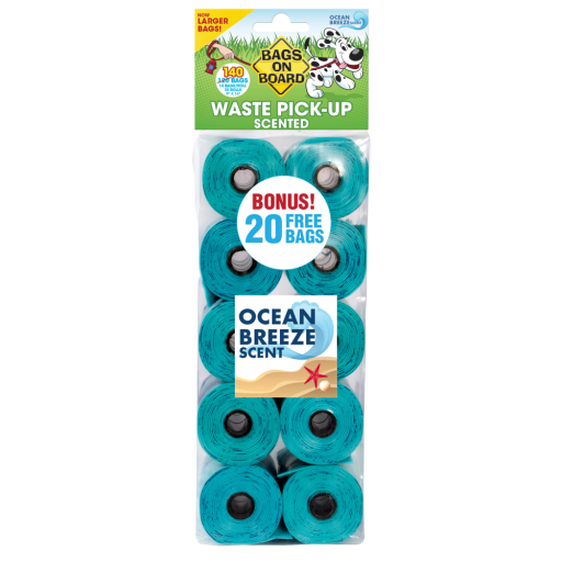 Bags on Board Ocean Breeze Scent Doggie Clean-up Bags, 140 Count, 9 in ...