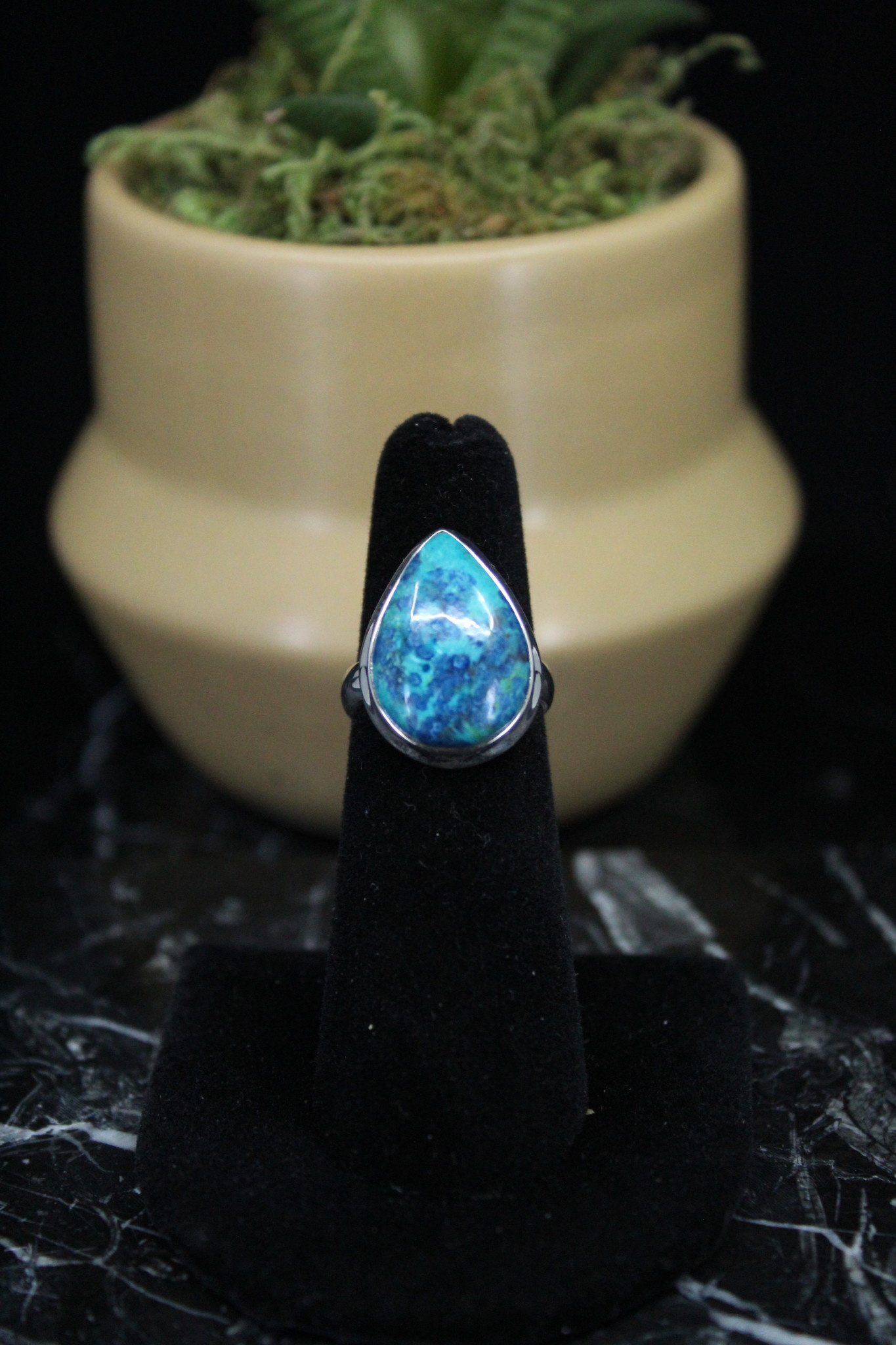 Shattuckite Ring - Size 5 - Sterling Silver Teardrop - Awakenings