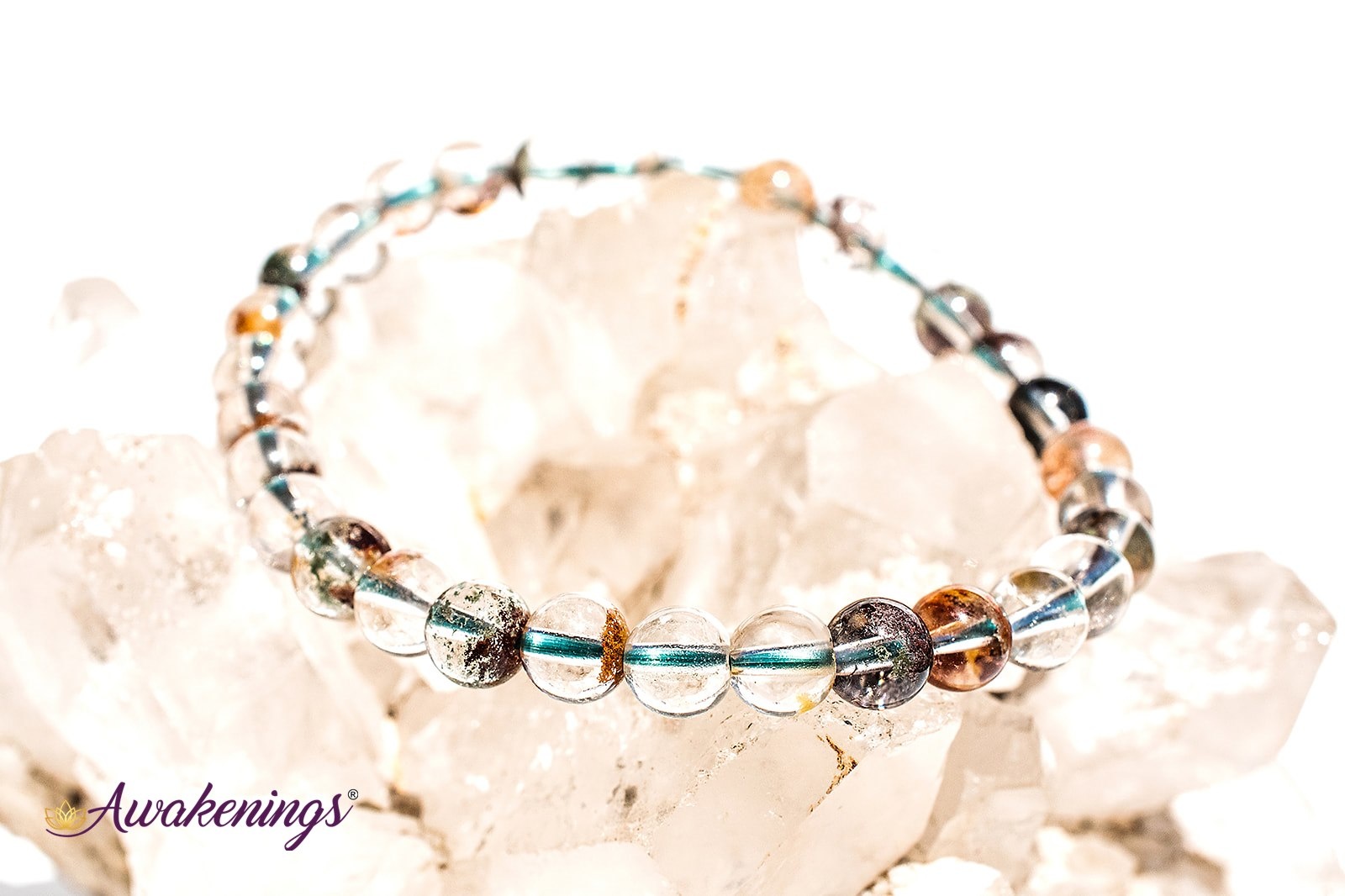 Phantom Garden Landscape Ghost Quartz Gemstone Stretchy Bracelets 8mm ...