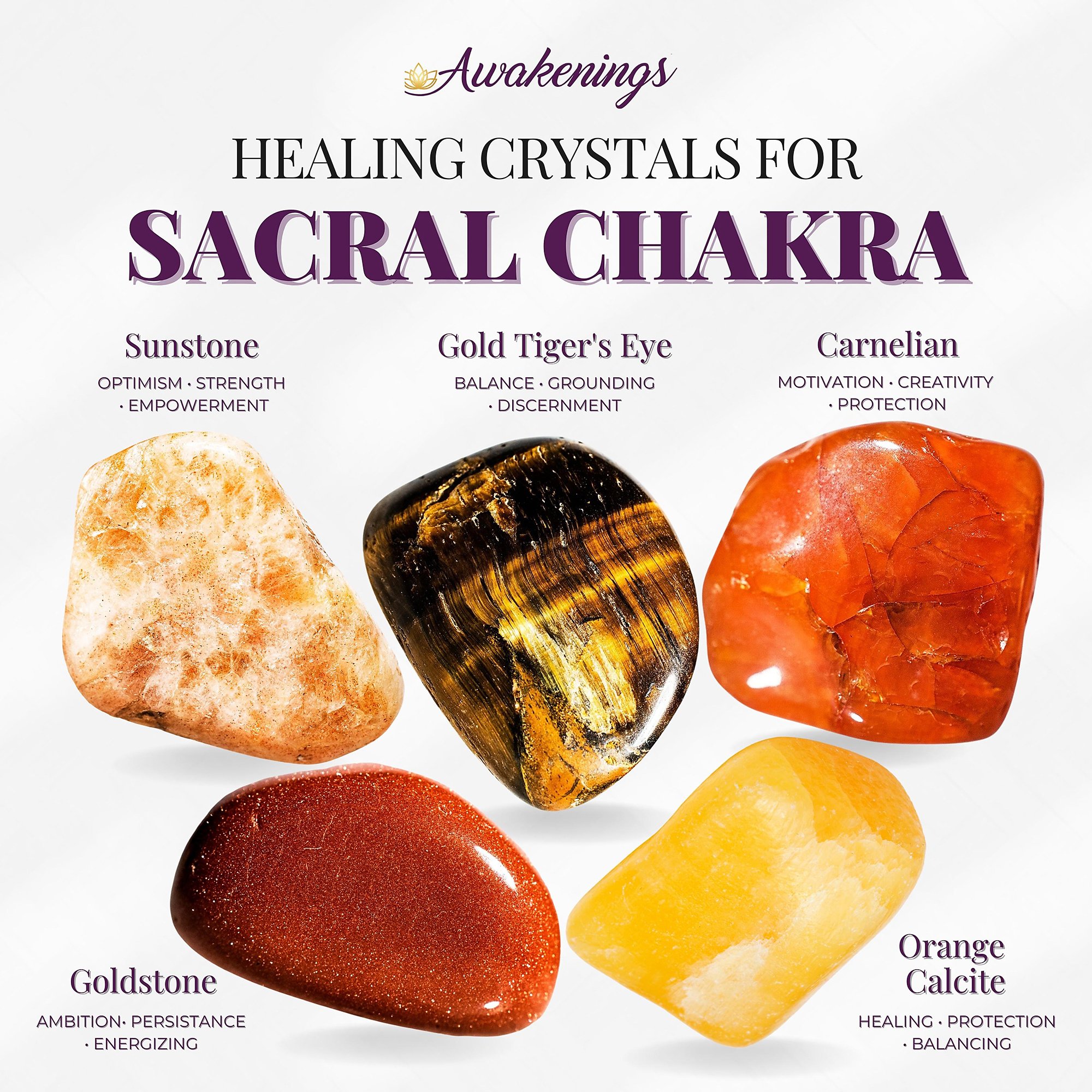Sacral Chakra - Crystal Kits Set Bundle Pack - Sunstone Gold Tigers Ey ...