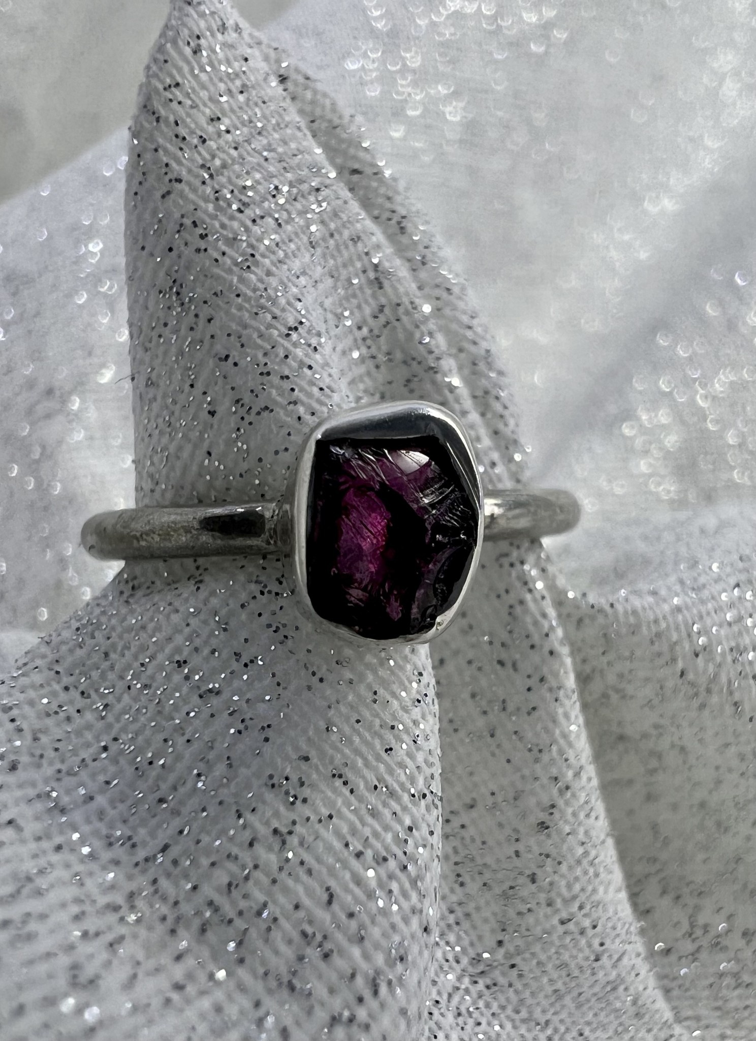 Purple Garnet Ring-Size 4-Natural Bezel Set-Sterling Silver Raw Rough ...