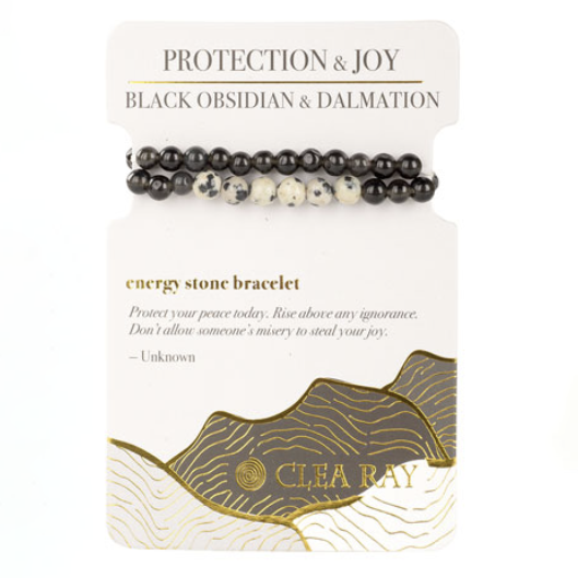 Black Obsidian & Dalmatian Jasper Protection & Joy Wrap Bracelet- 4mm ...
