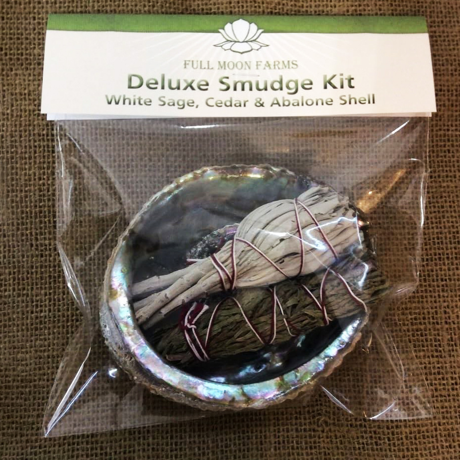 Deluxe Smudge Sage Kit Set 1 (Sage, Cedar & Abalone Shell) - Full Moon ...