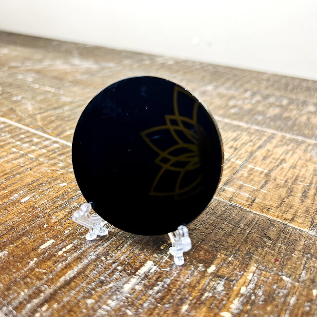 Black Obsidian Scrying Mirror- 2.25" Plate with Stand - Awakenings