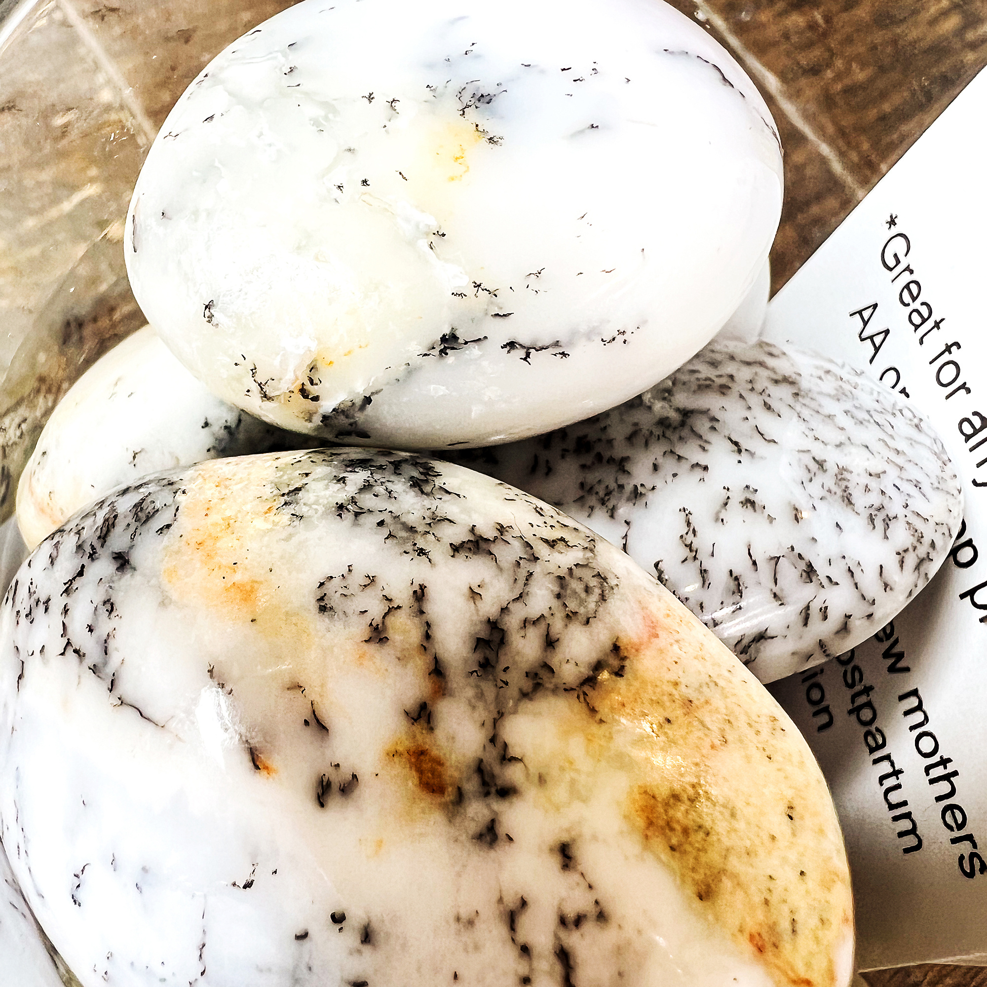 White Dendritic (Dendrite) Palm Pillow Pocket Stones - Awakenings
