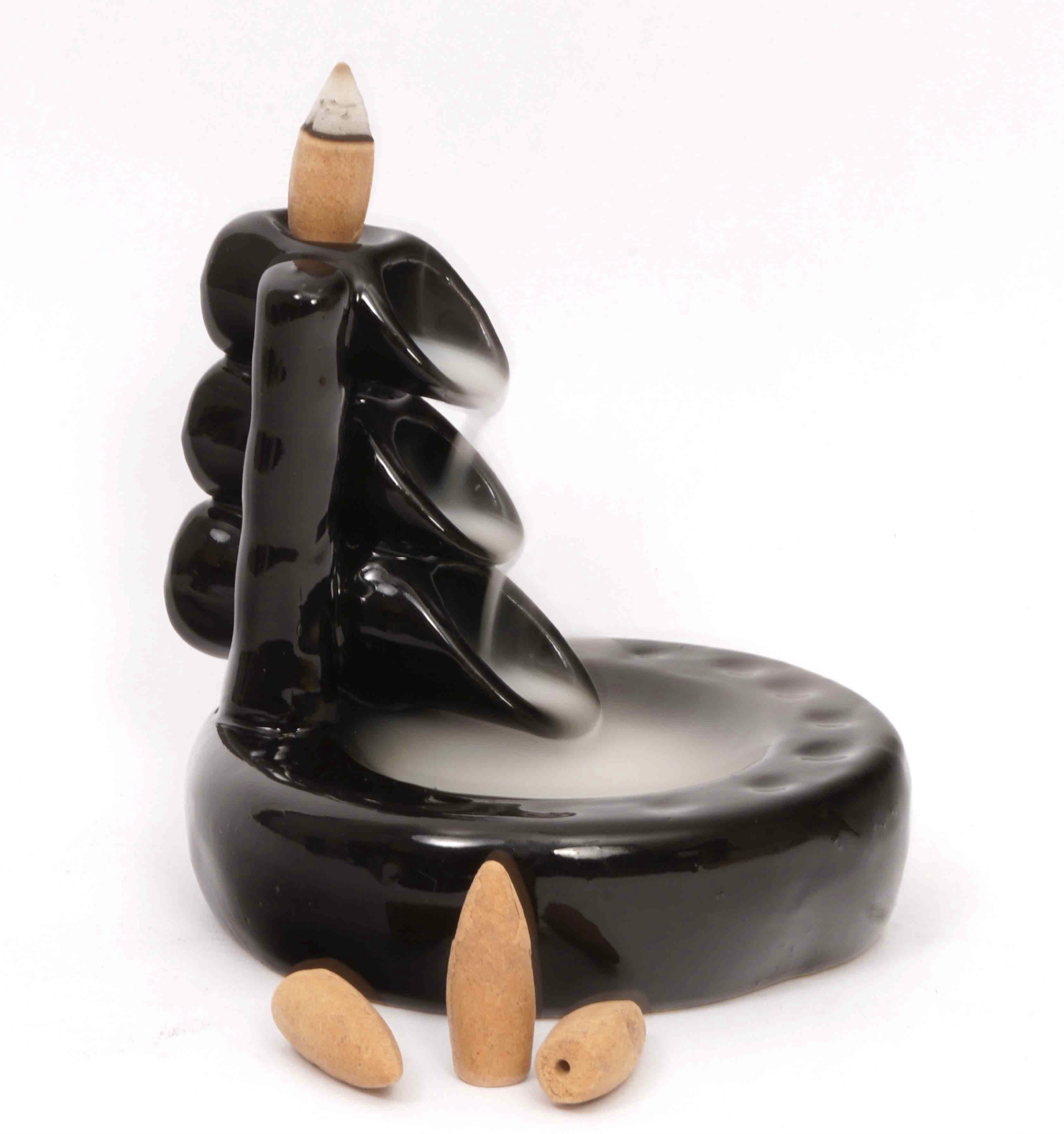 Backflow Reverse Flow Cone Incense Burner - (Bamboo) Black Ceramic 5 ...