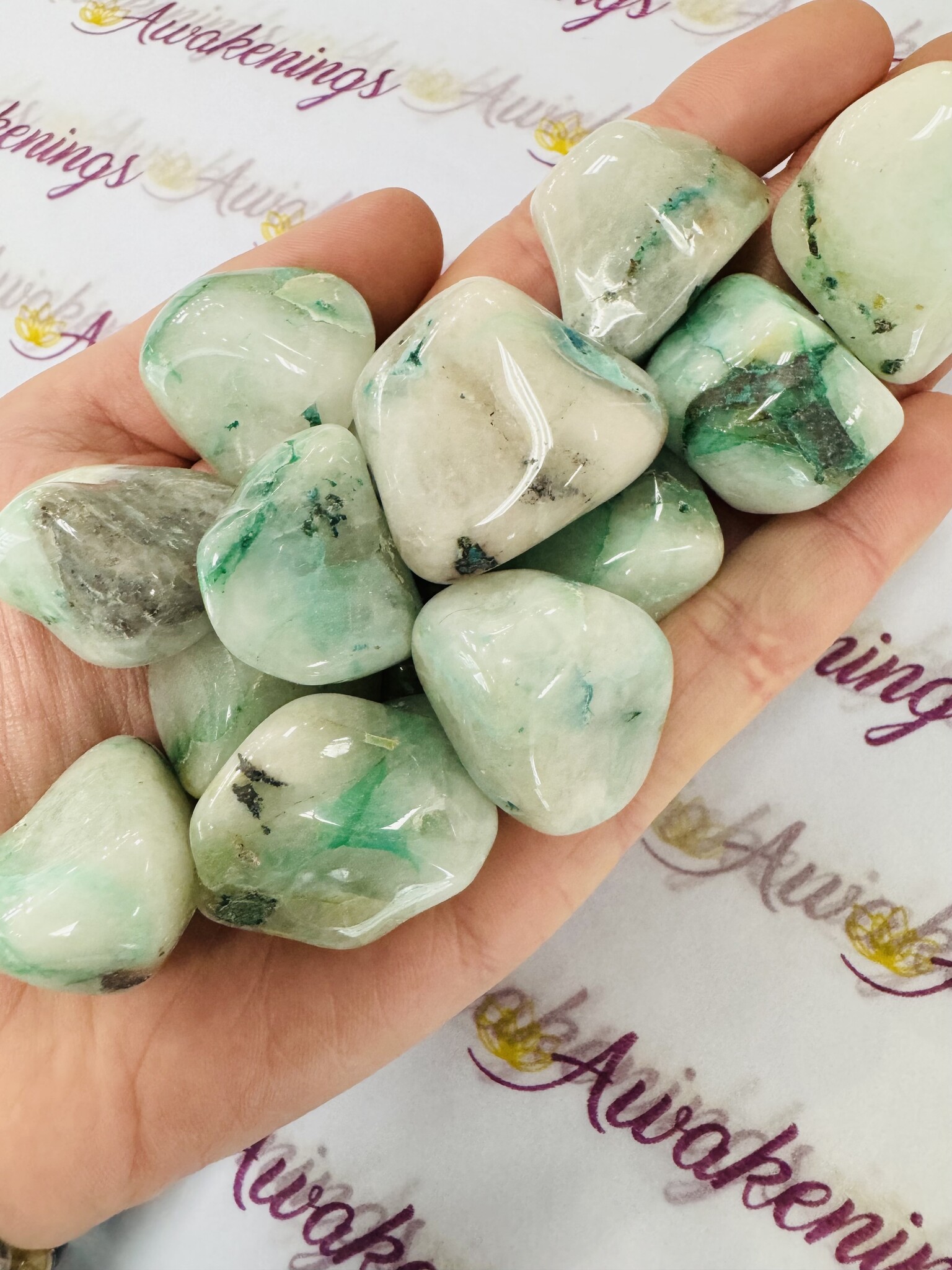 Dioptase in Quartz - Tumbled - Awakenings