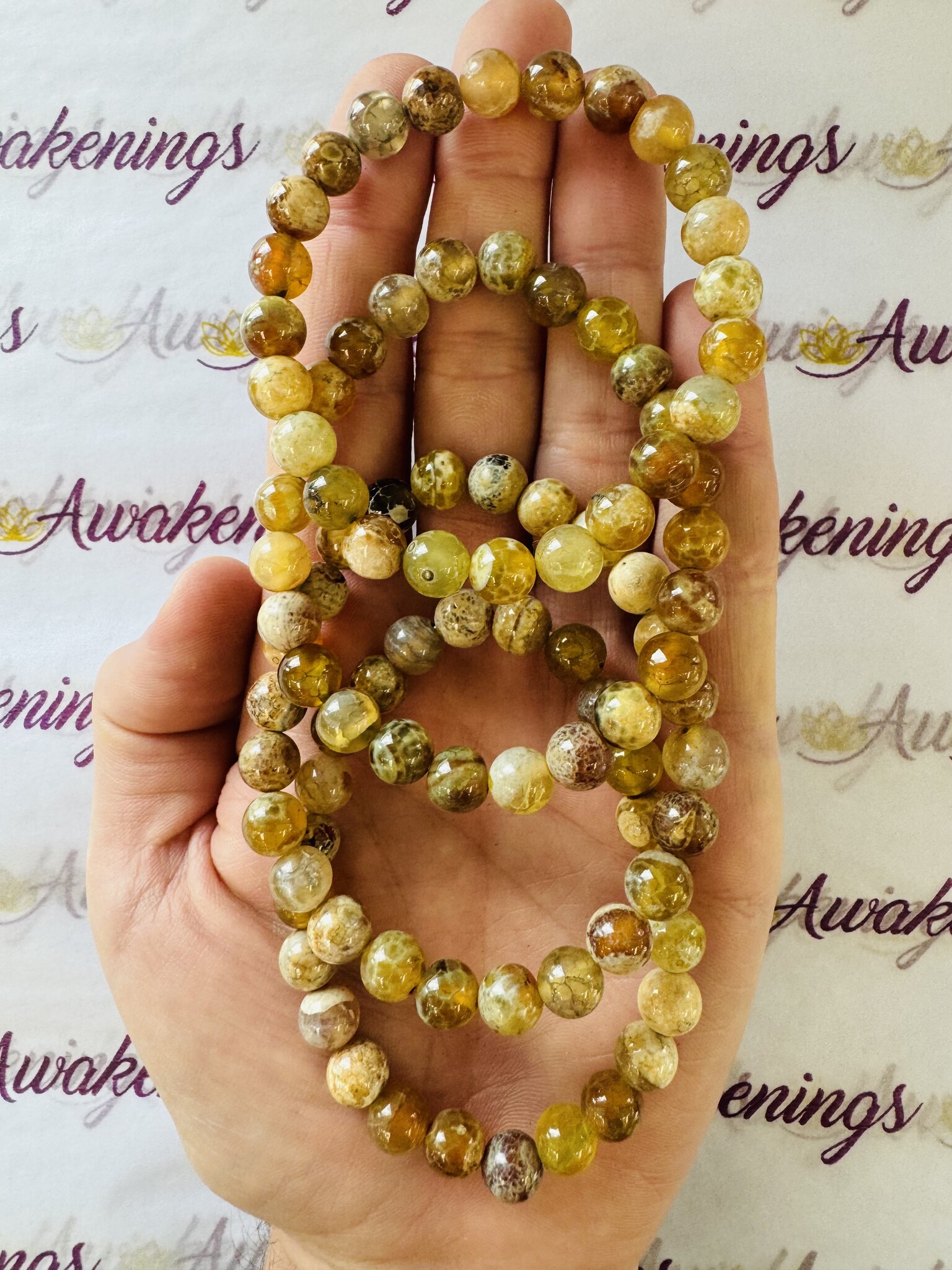 Yellow Fire Agate Bracelet - 8mm - Awakenings