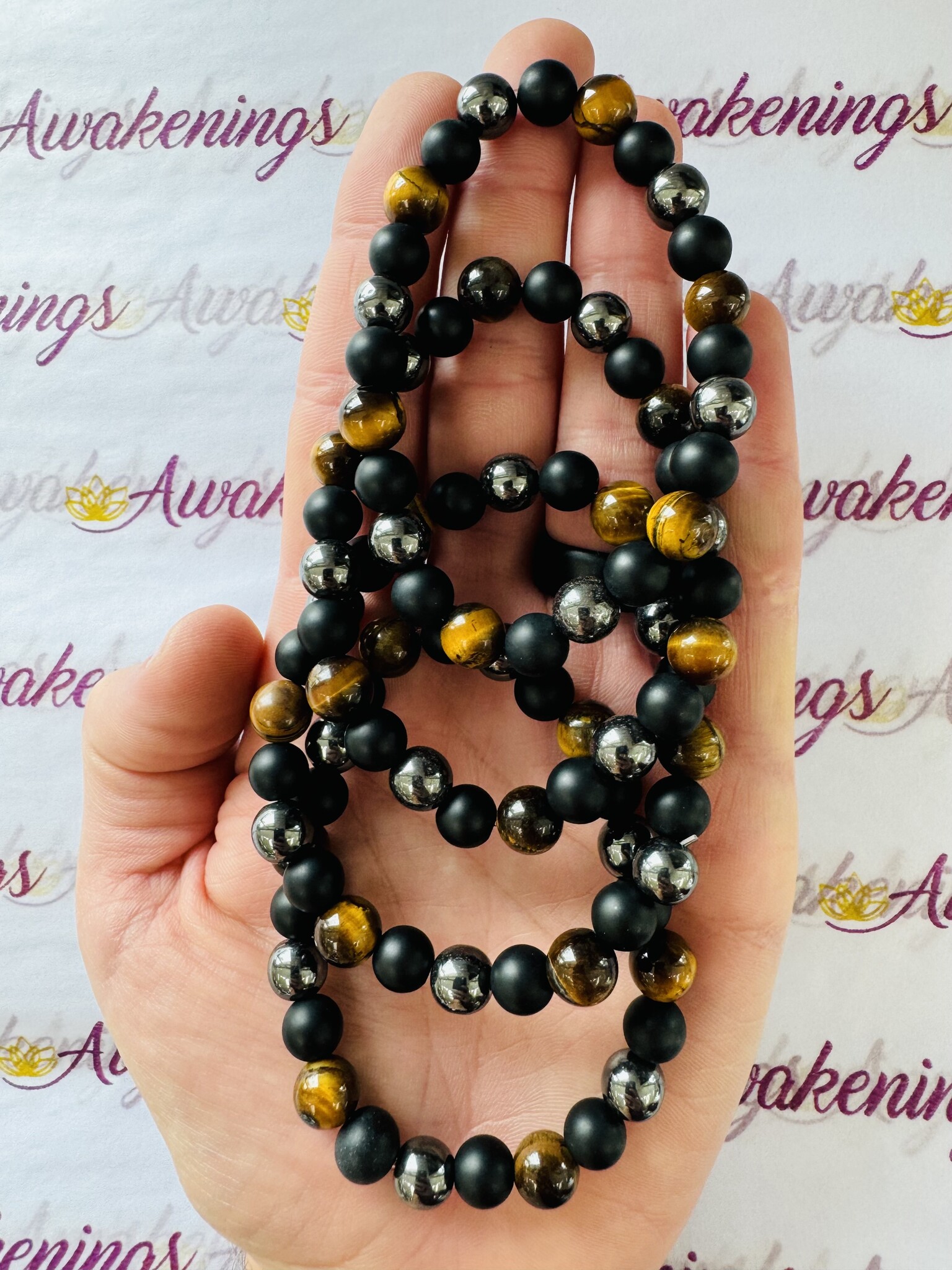 Black Obsidian Hematite Gold Tiger Eye Power Protection Bracele Awakenings