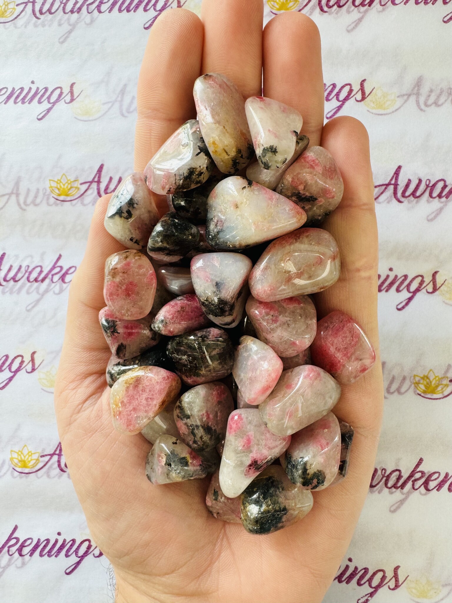 Rhodonite in Quartz - Tumbled - Awakenings