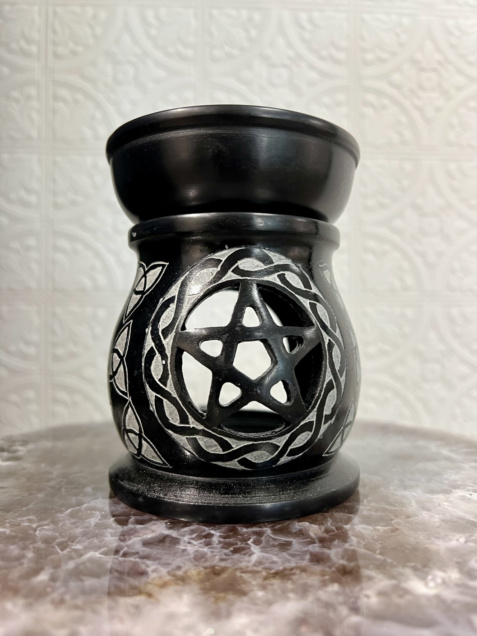 Soapstone Oil Burner - Black Pentacles (4"x 5") Fragrance Oil Votive ...