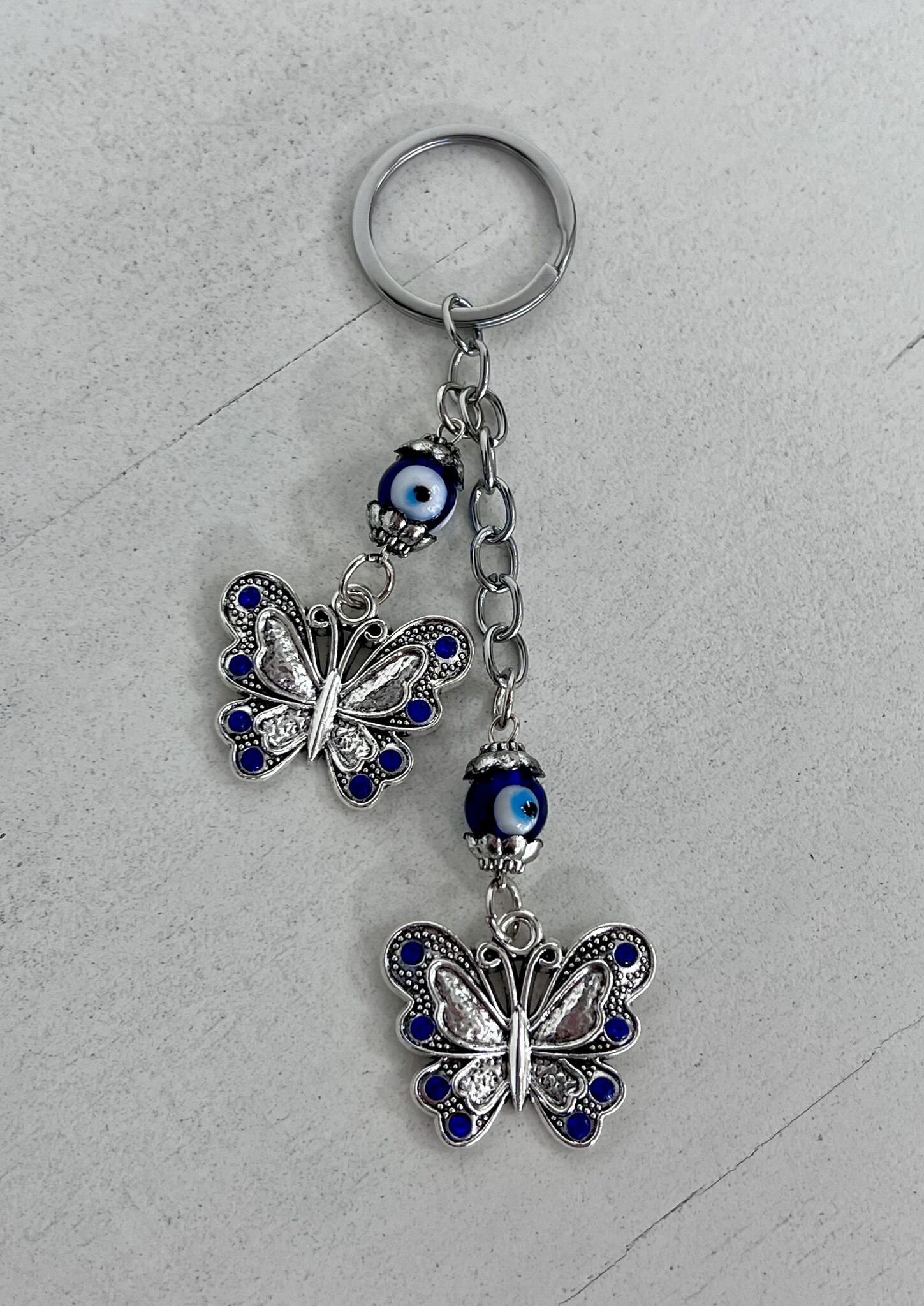 Evil Eye Double Butterfly Keychain - Blue 3.5" - Awakenings