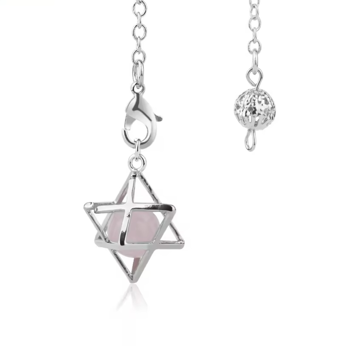 Rose Quartz Merkabah Pendulum - Silver Dowsing Divination - Awakenings
