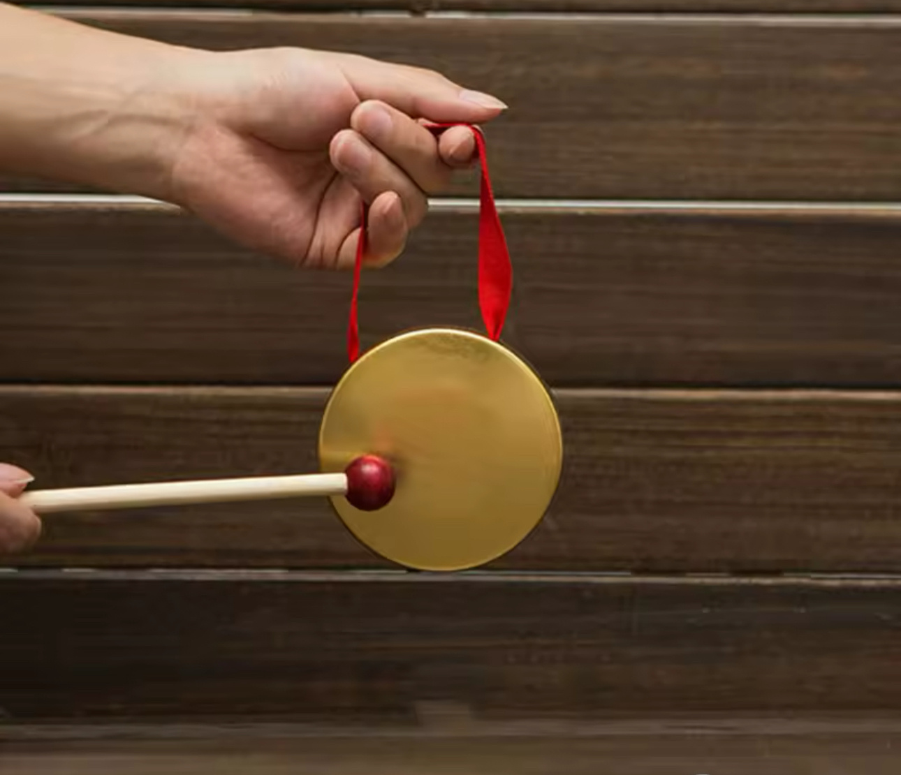 Copper Hand Gong with Wooden Stick - 3.5" Diameter - Chinese Folk ...