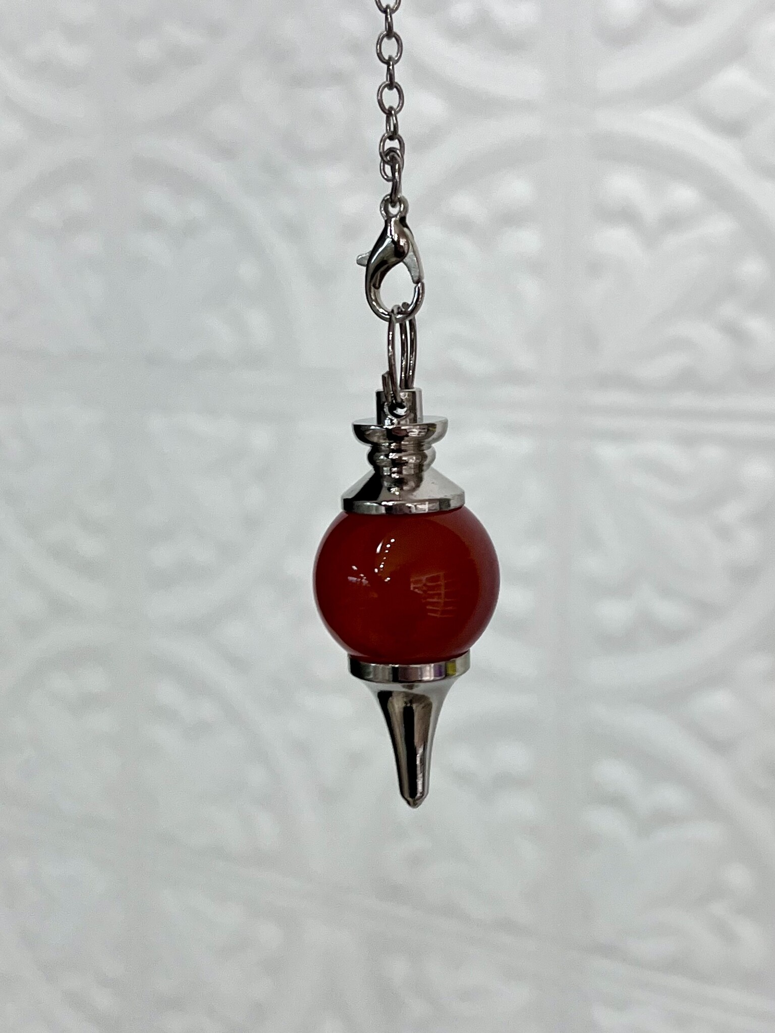 Red Agate Round Pendulum - Sephoroton Dowsing Divination Silver Chain ...