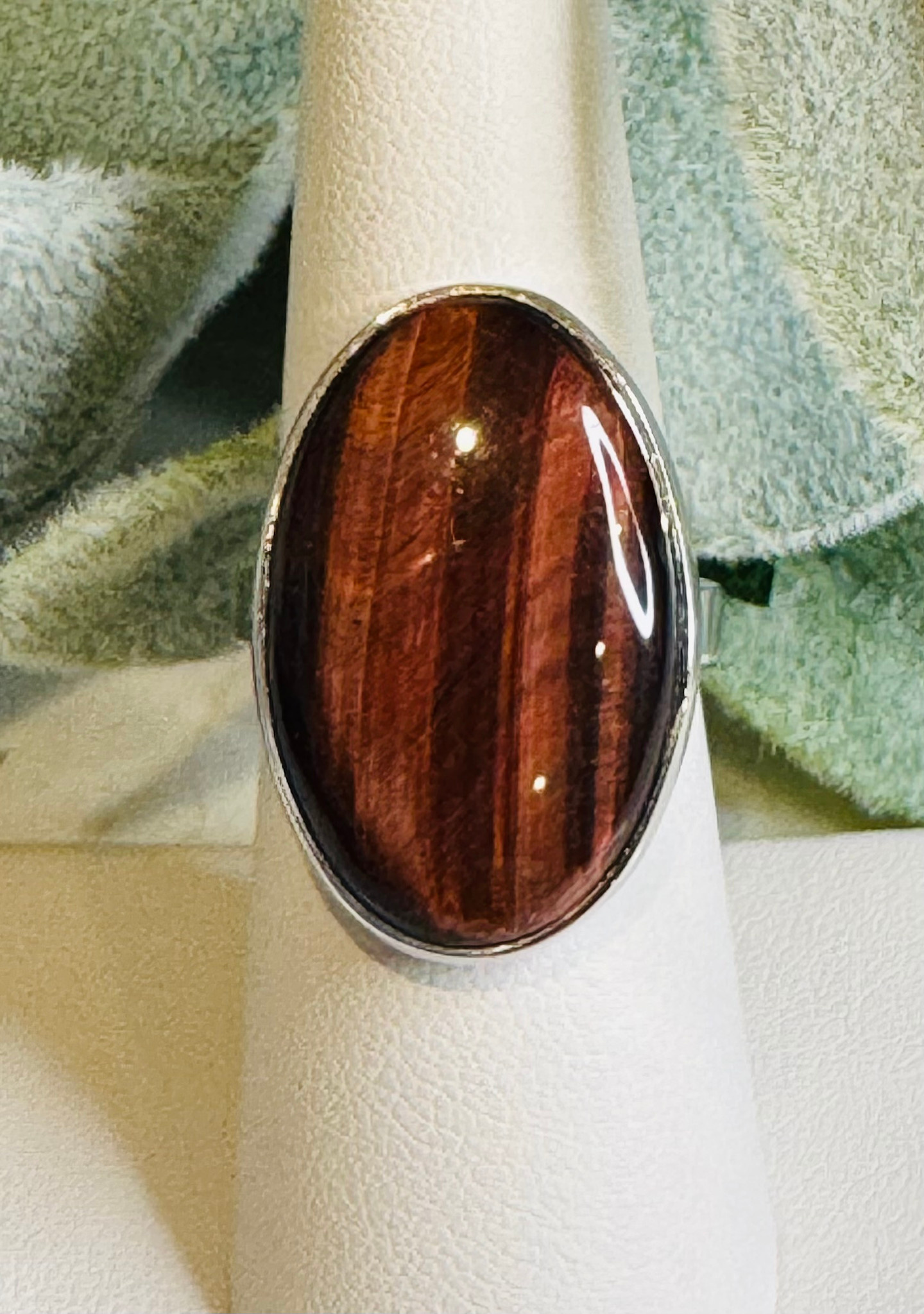 Red Tigers Eye Rings - Oval Adjustable Bezel Set - Sterling Silver ...