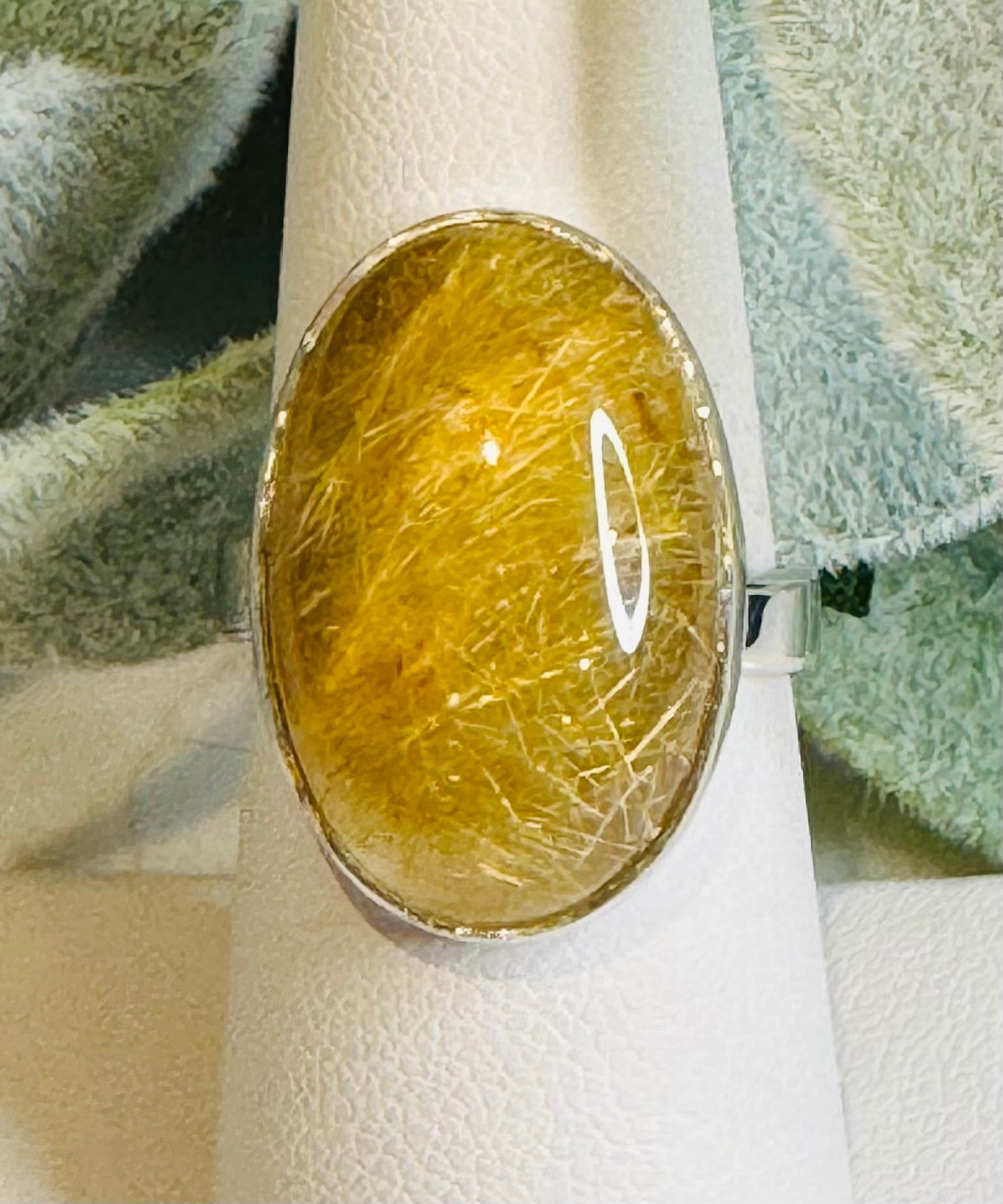 Gold Rutilated Quartz Rings - Oval Adjustable Bezel Set - Sterling ...