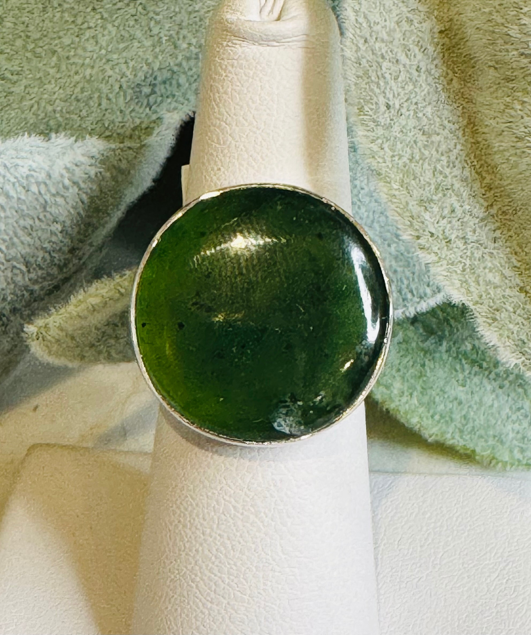 Nephrite Jade Rings - Round Adjustable Bezel Set - Sterling Silver ...