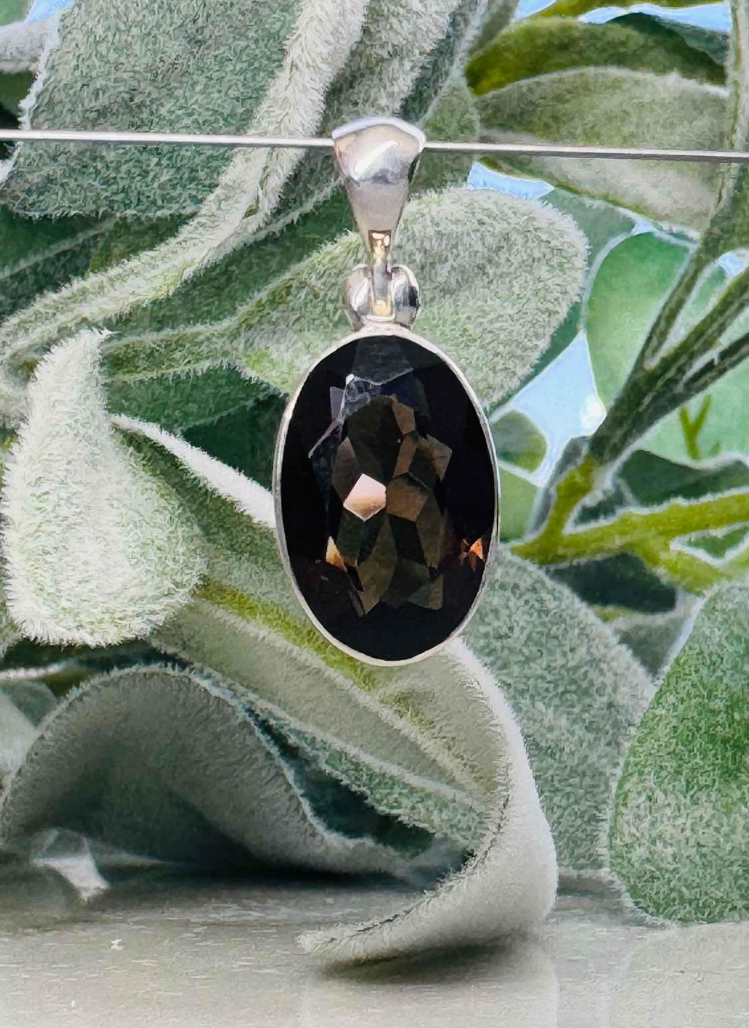 Smoky Quartz Pendants - Oval Faceted Bezel Set - Sterling Silver ...