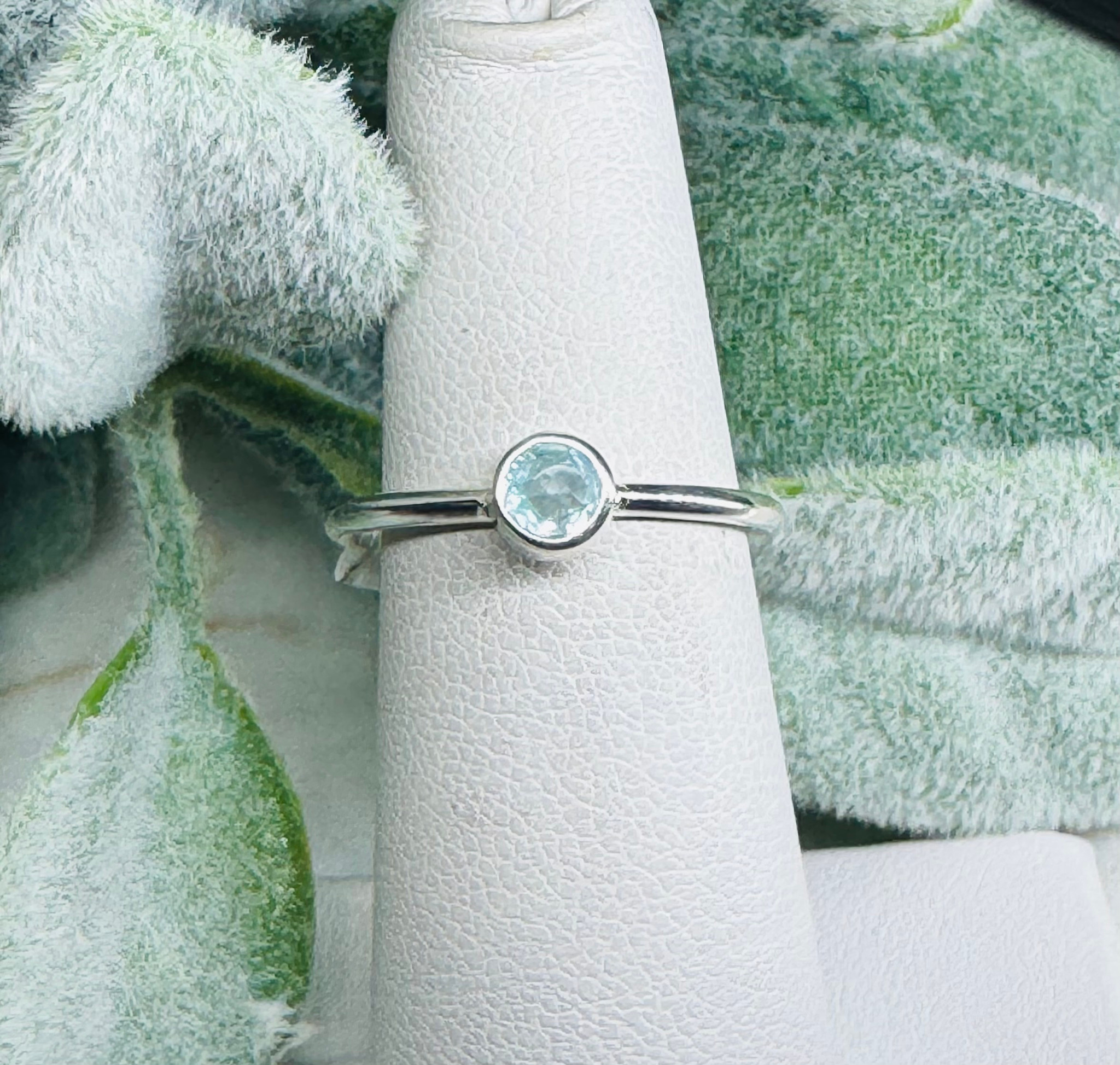 Aquamarine Rings - Size 10 Faceted Round Circle - Bezel Set Sterling Silver - Awakenings