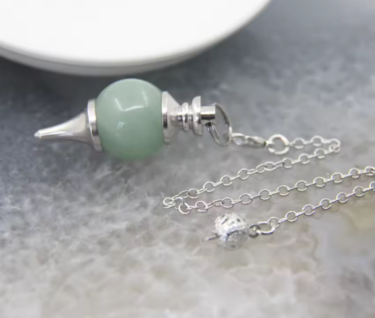 Green Aventurine Pendulums - Round Sephoroton Dowsing Divination Silve ...