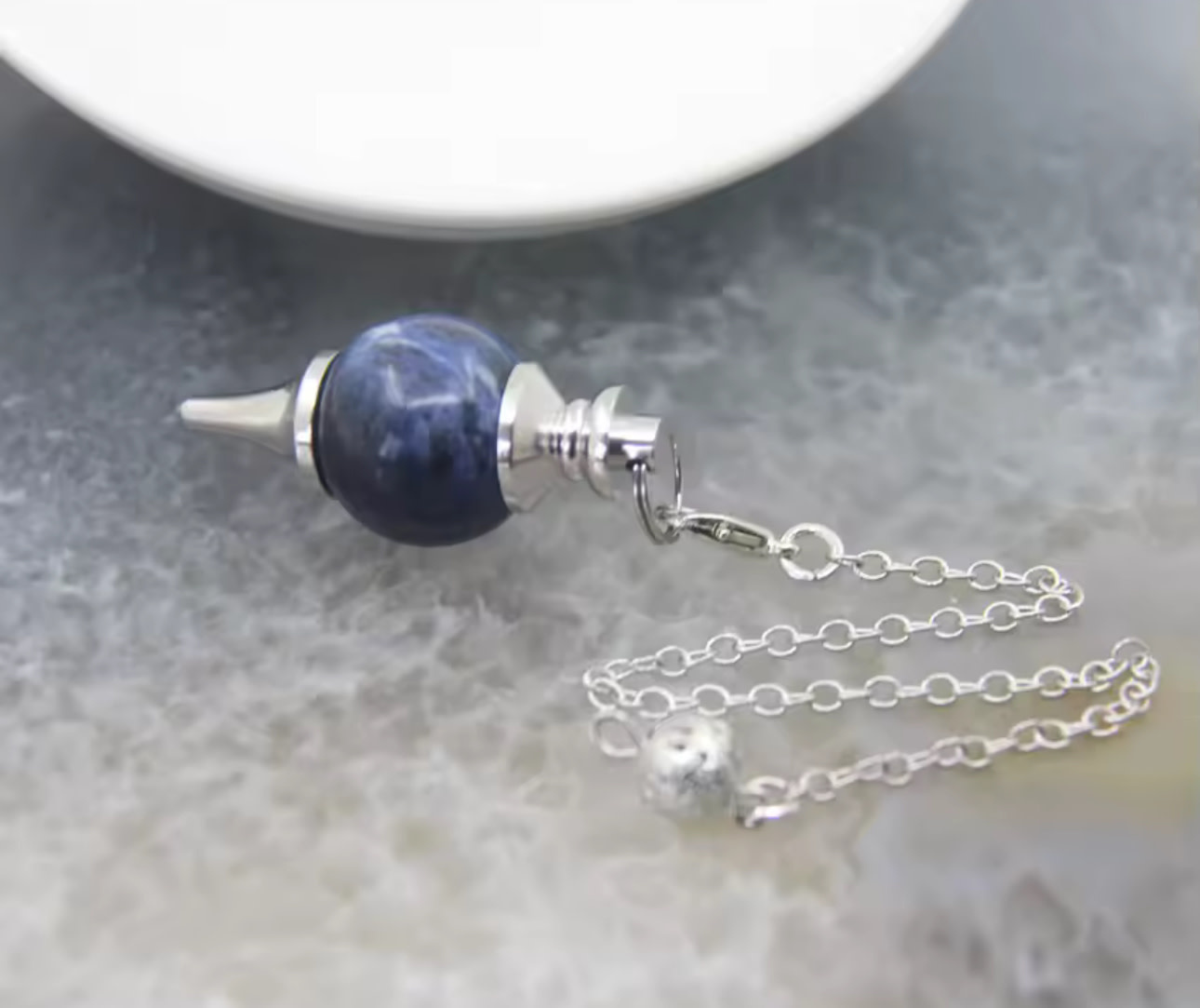 Sodalite Pendulums - Round Sephoroton Dowsing Divination Silver Chain ...