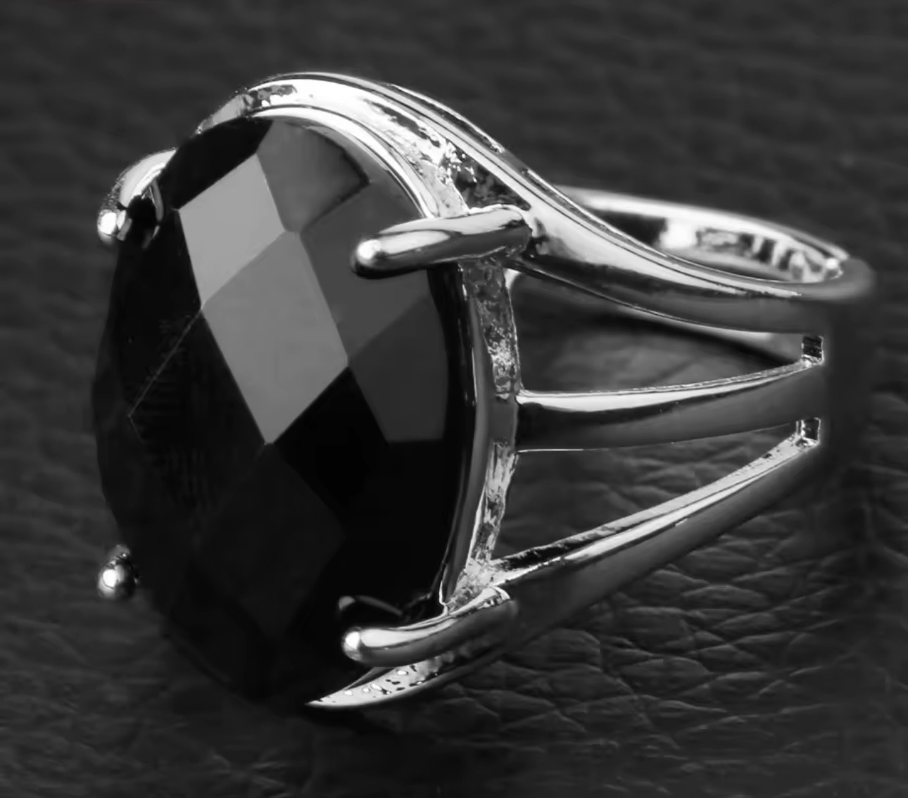 Black Obsisian Rings - Adjustable Oval Faceted - Silver Plated - Awakenings