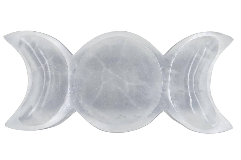 Triple Moon Selenite (Satin Spar Gypsum) Charging Bowl - Medium Dish ...