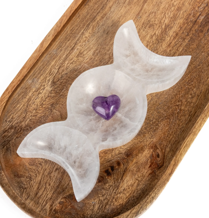 Triple Moon Selenite (Satin Spar Gypsum) Charging Bowl - Medium Dish ...