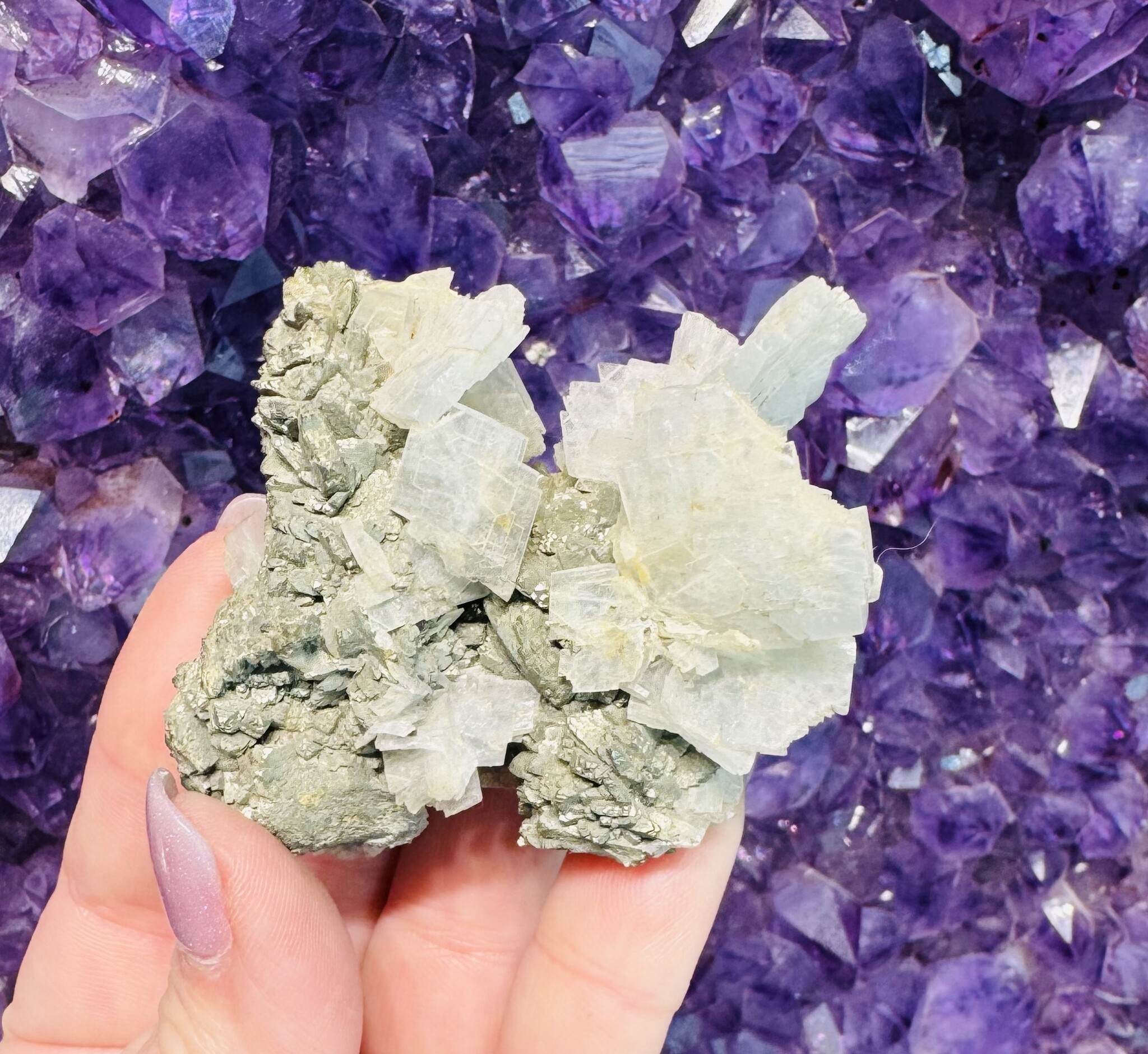 Blue Barite on Pyrite - Large Natural Rough Raw Specimen - Awakenings