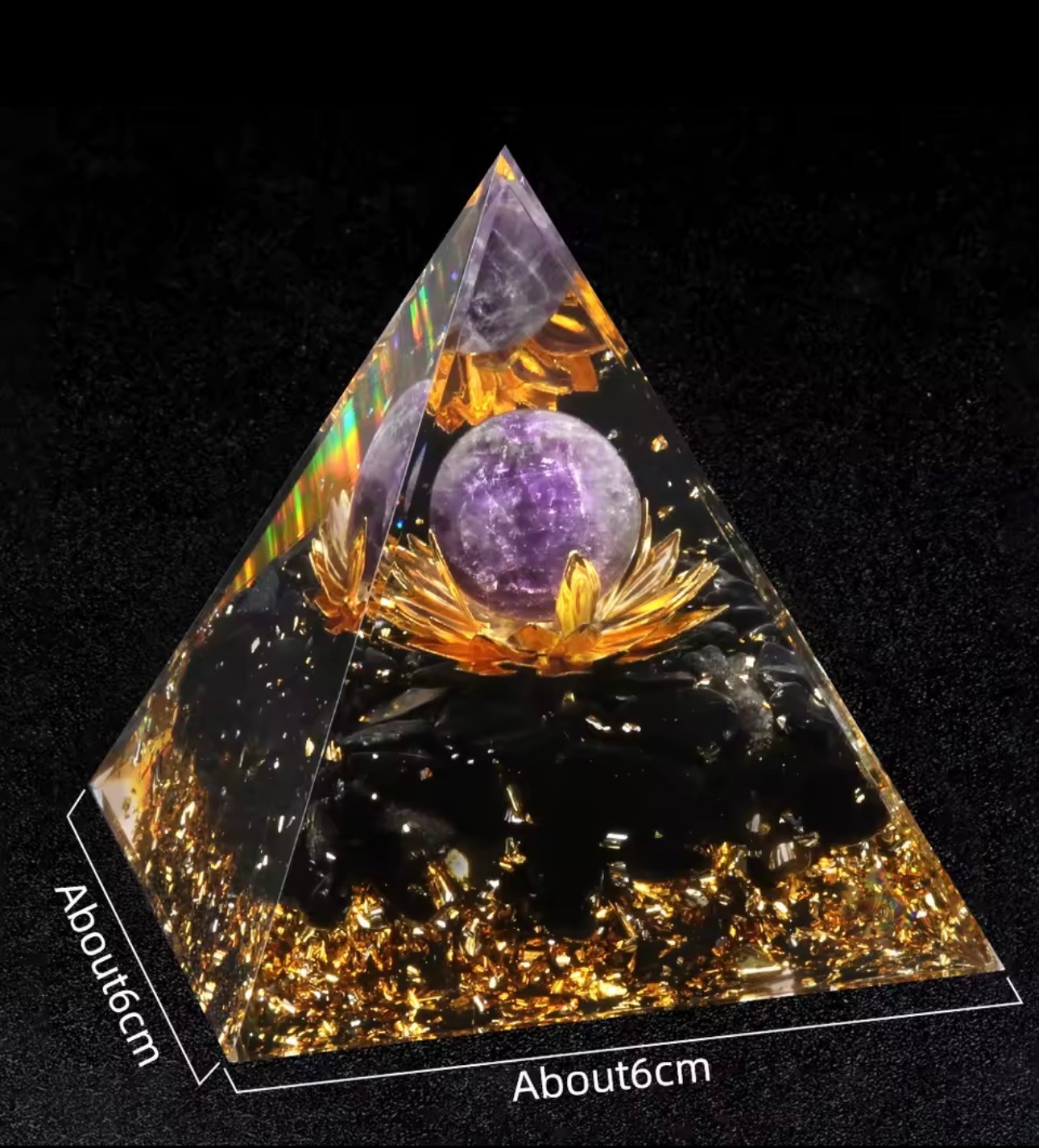 Orgone Orgonite Pyramids - Amethyst Sphere on Gold Lotus Black Obsidian ...